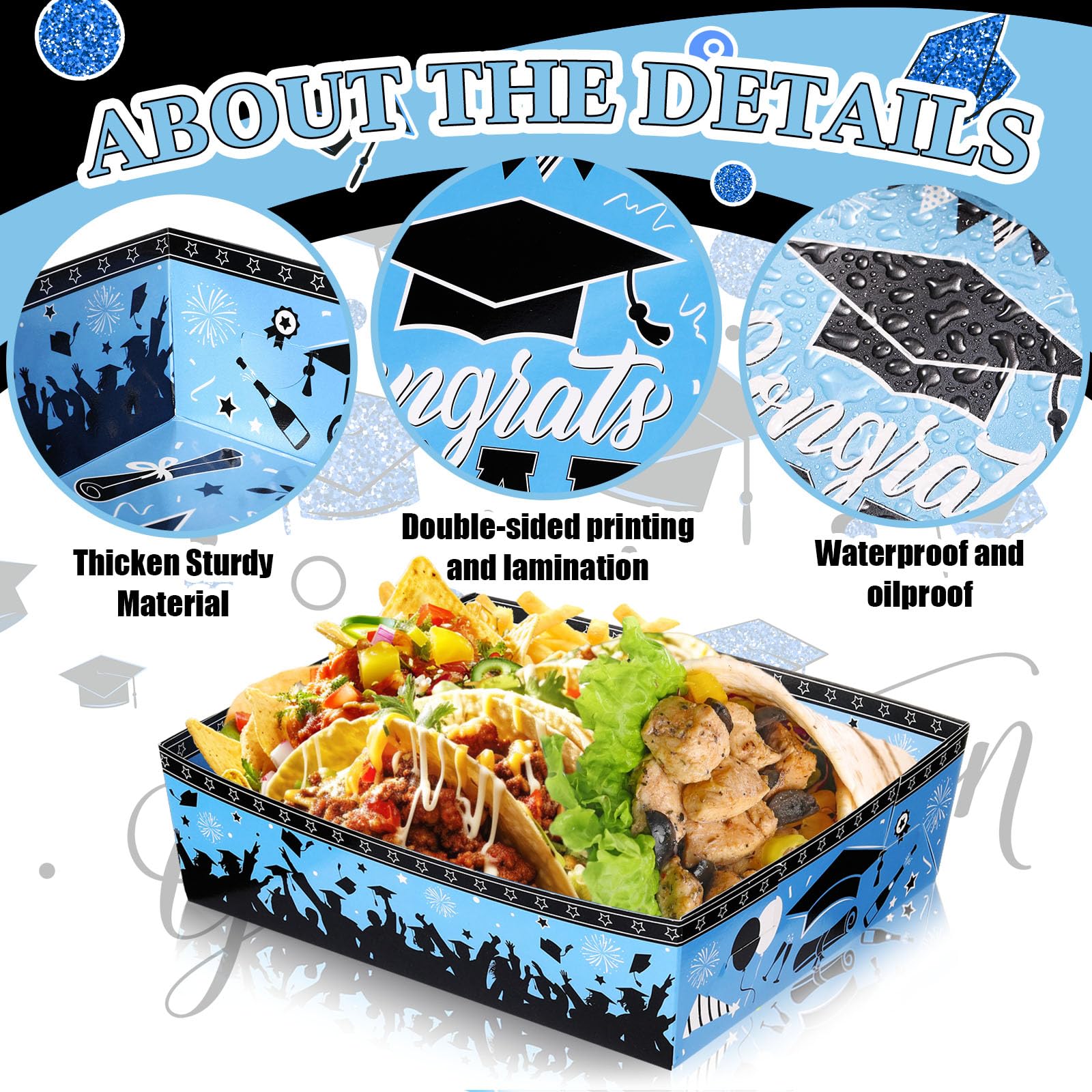 Snapklik.com : 36 Pcs 2025 Black And Blue Graduation Paper Food Trays 5 ...
