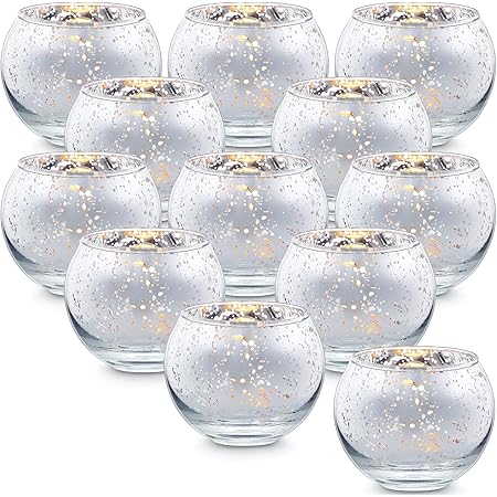Amazon.com: Volens Round Silver Votive Candle Holders, Mercury Glass ...
