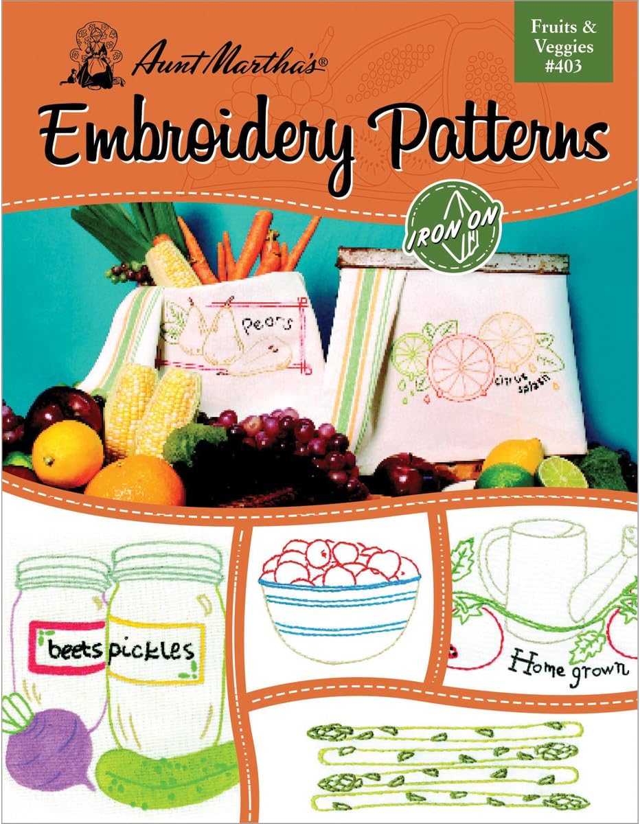 Amazon.com: Aunt Martha's Fruits and Veggies Embroidery Transfer ...