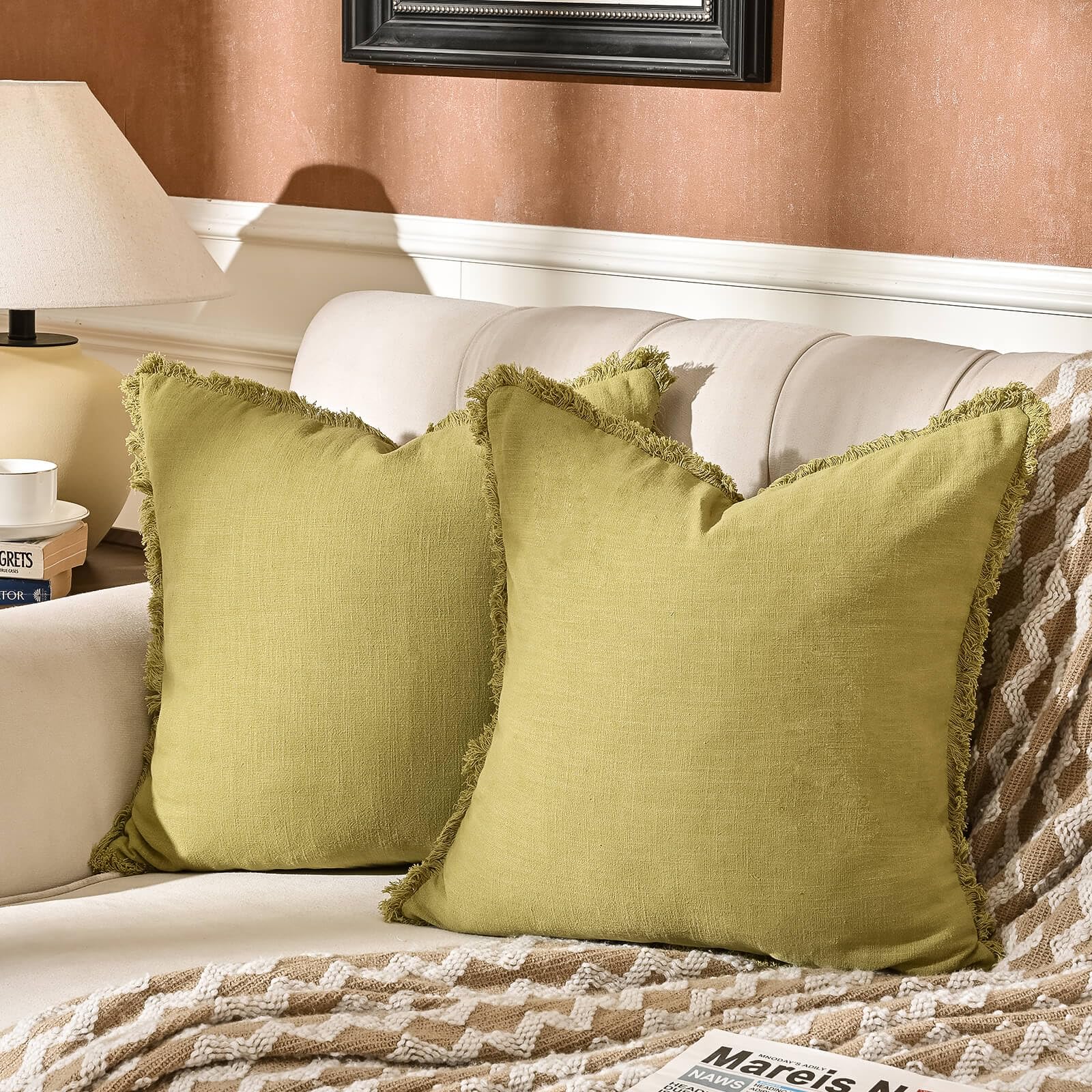 Amazon.com: AmHoo Pack of 2 Linen Pillow Covers with Tassels Fringed ...