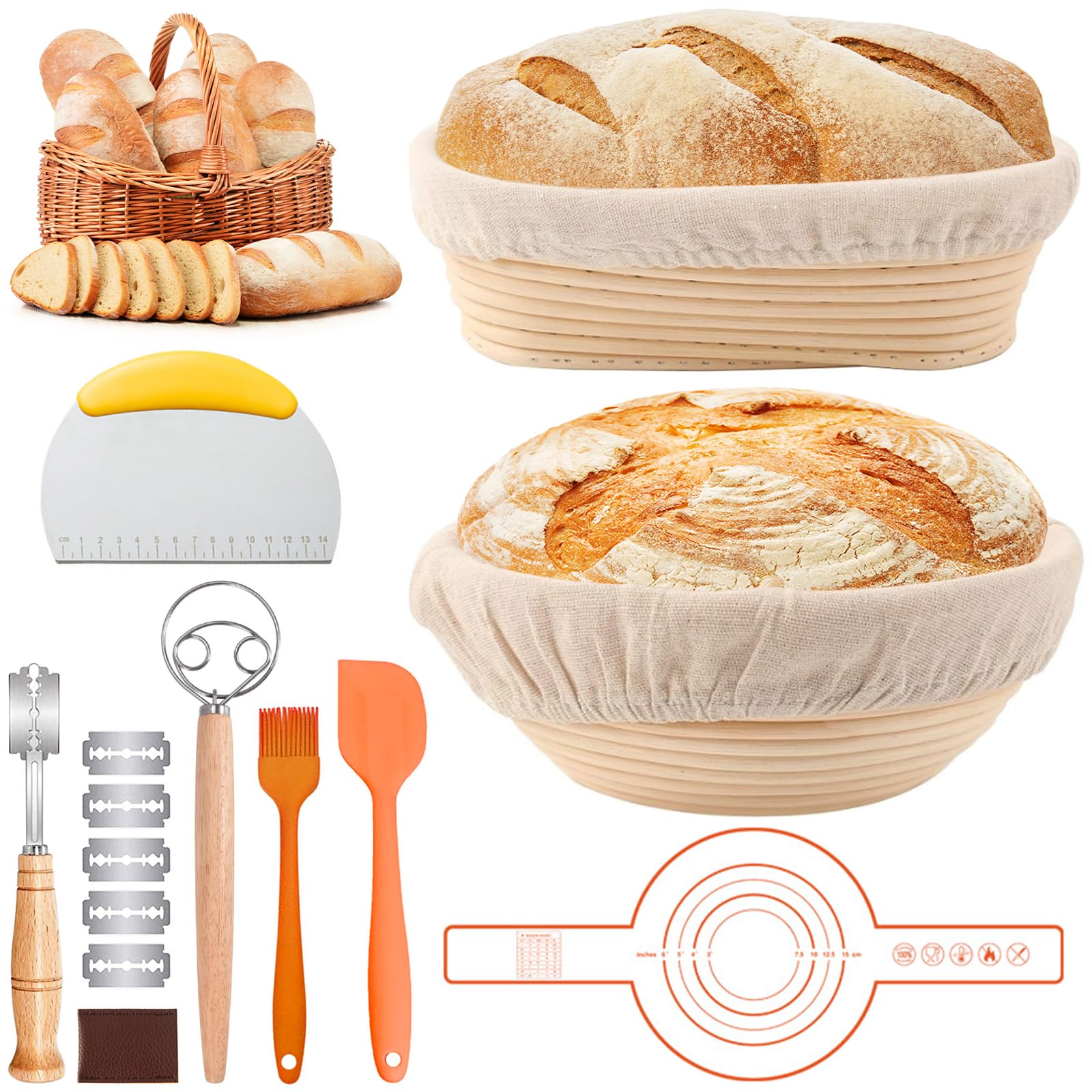 Amazon.com: ZEBRAMOL Banneton Bread Proofing Basket Set - Sourdough ...