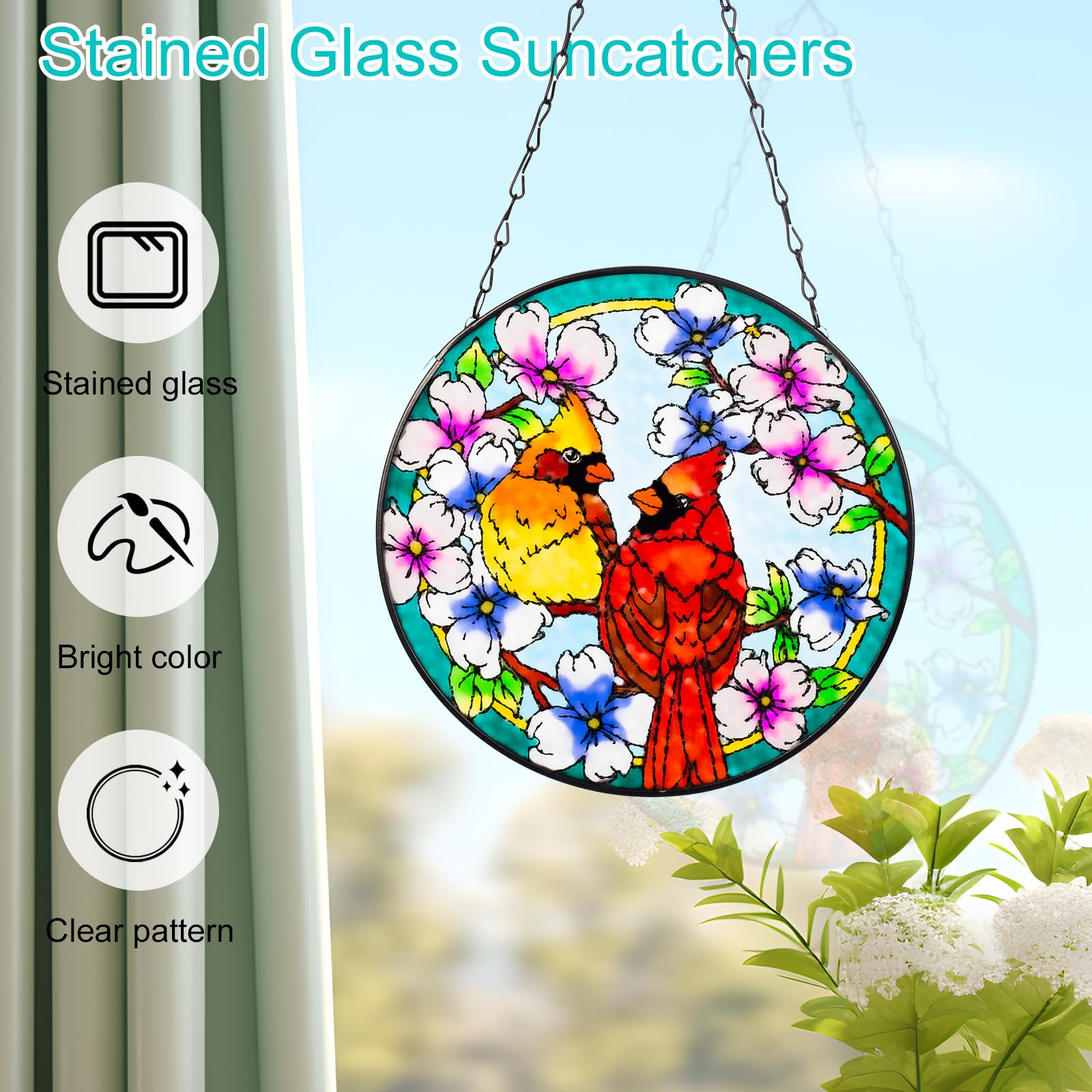 Snapklik.com : Cardinal Suncatchers For Windows,7inch Stained Glass ...