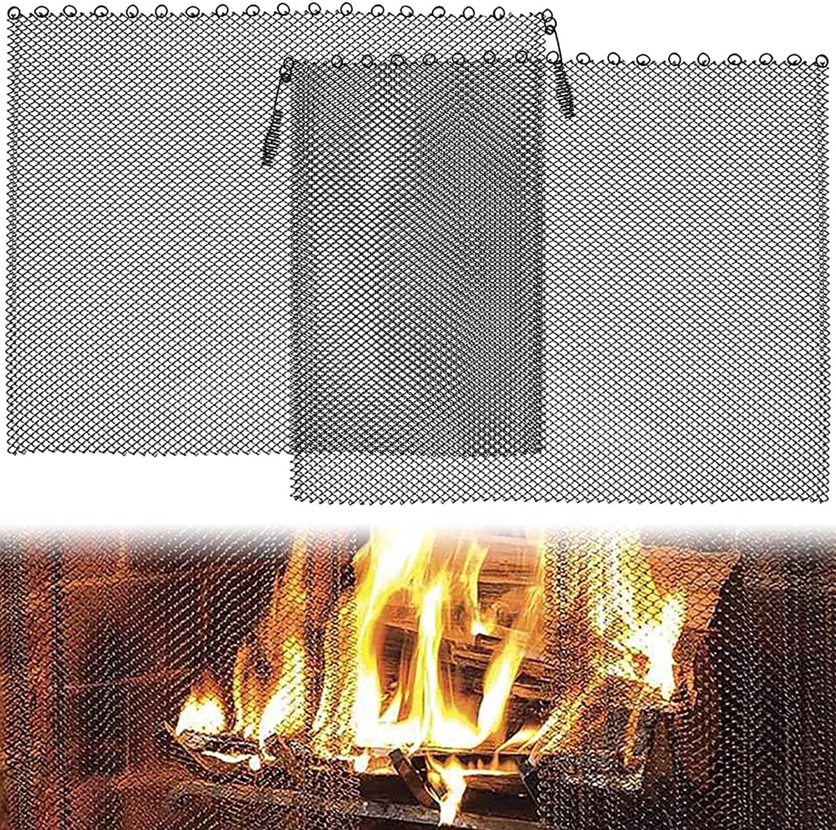 Amazon.com: 2 Packs Fireplace Mesh Screen Curtain, Scroll Design Spark ...