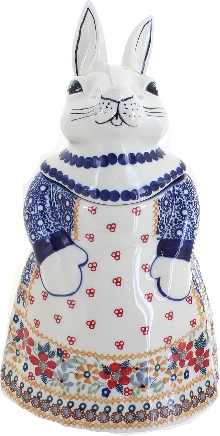 Amazon.com: Blue Rose Polish Pottery Red Daisy Rabbit Cookie Jar: Home ...