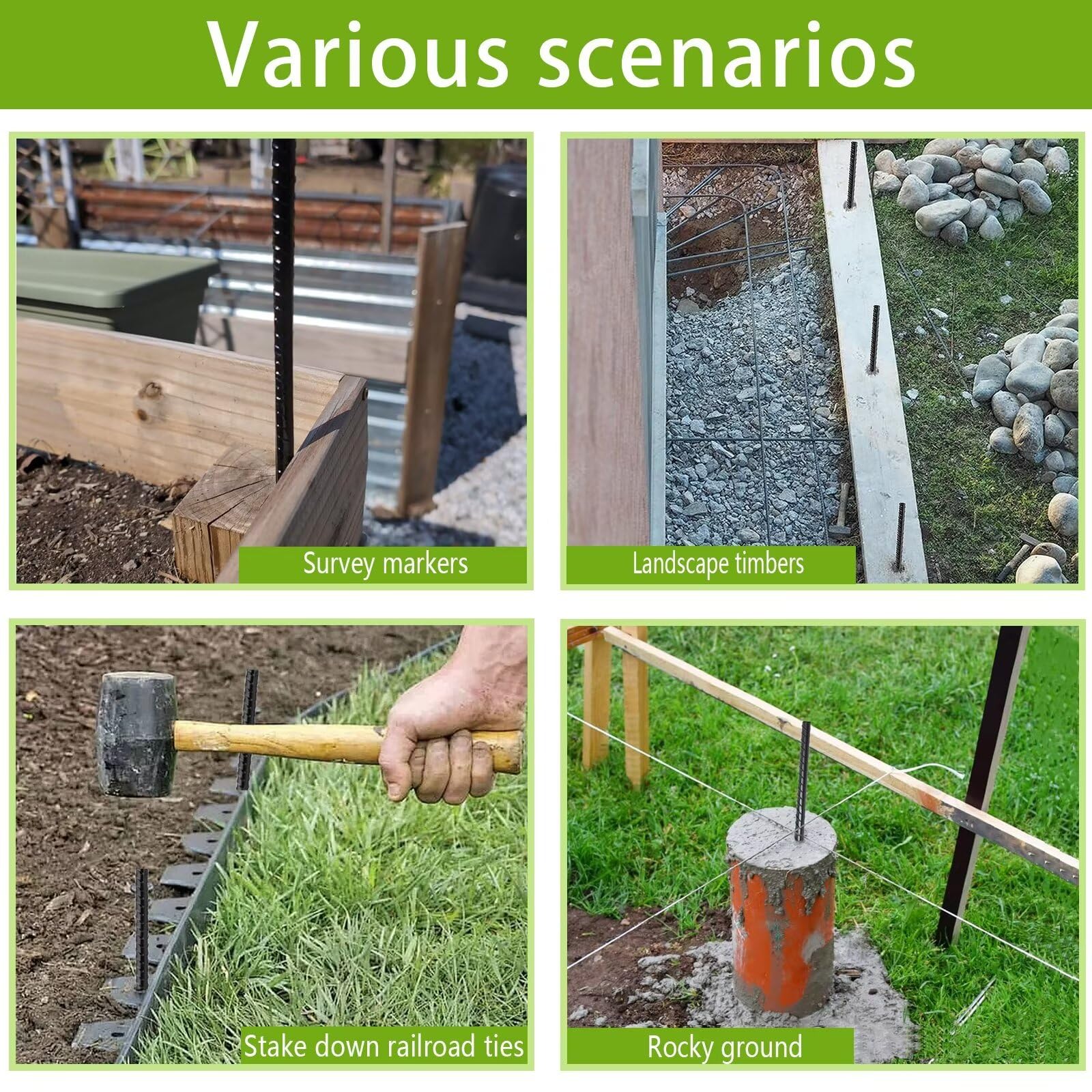 Snapklik.com : Straight-Rebar-Ground-Stakes 16Inch,Black Coated ...