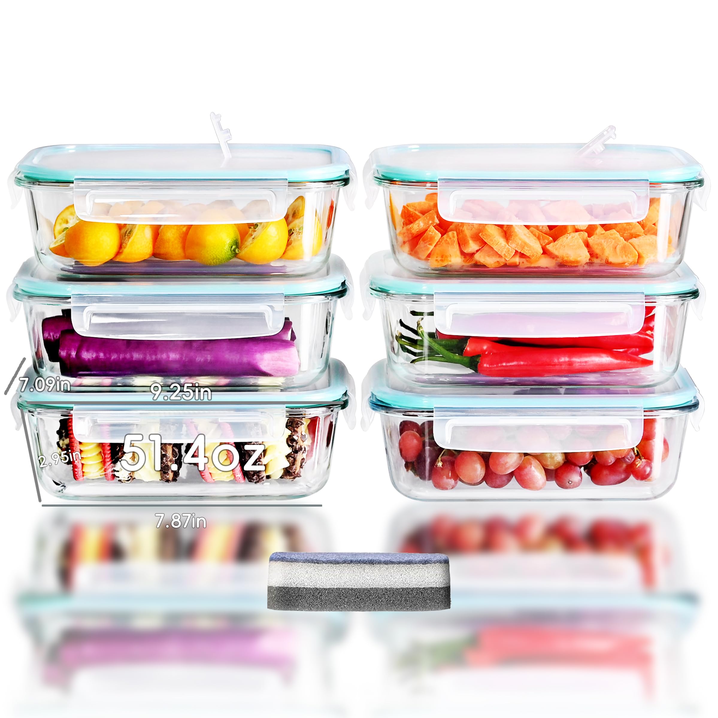 IUGHN Glass Food Storage Containers with Lids 6 Pieces, 1520ml High ...