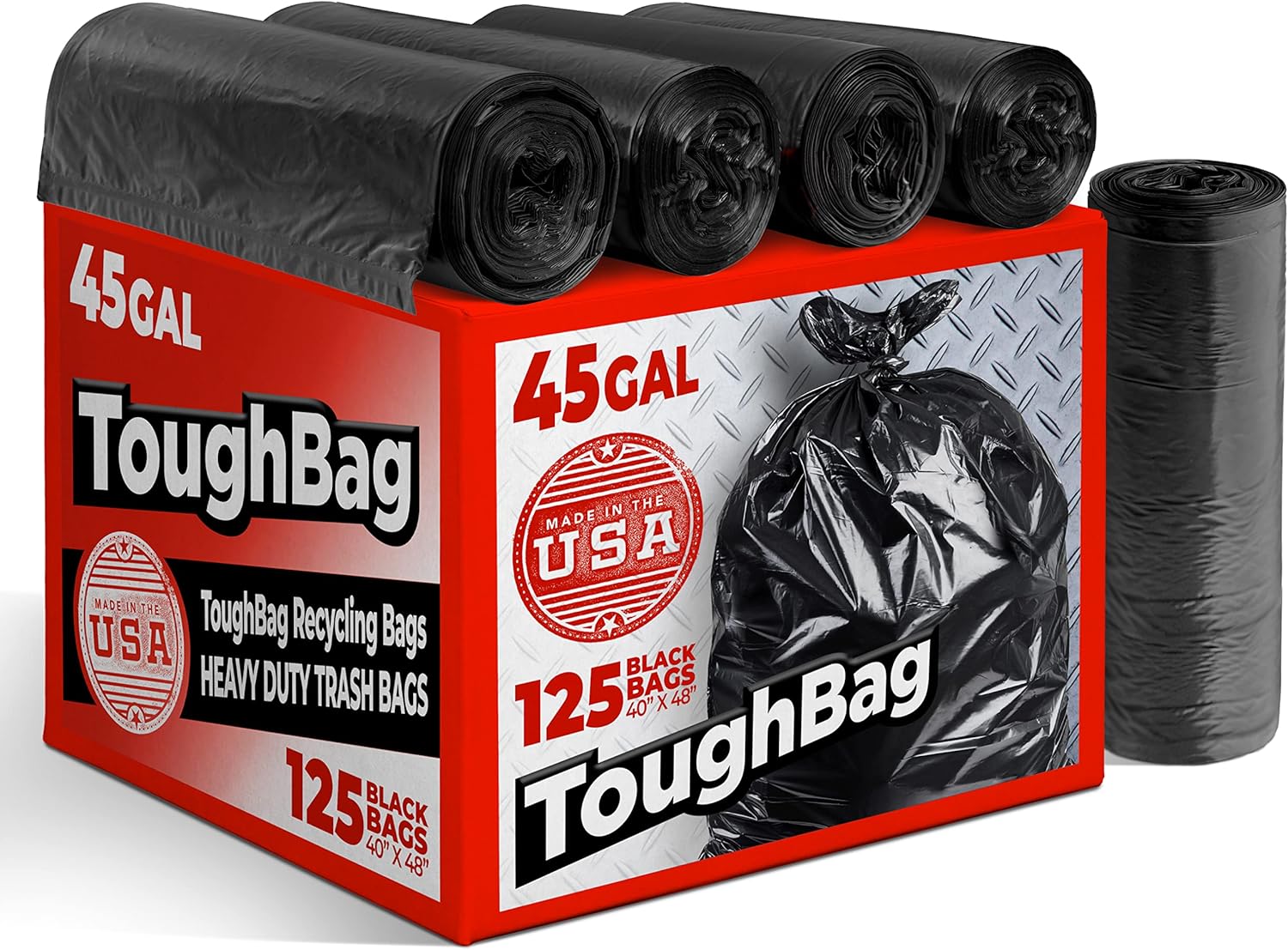 ToughBag 40-45 Gallon Trash Bags Heavy Duty (125 Count) | Black Garbage Bags | Made In USA ...
