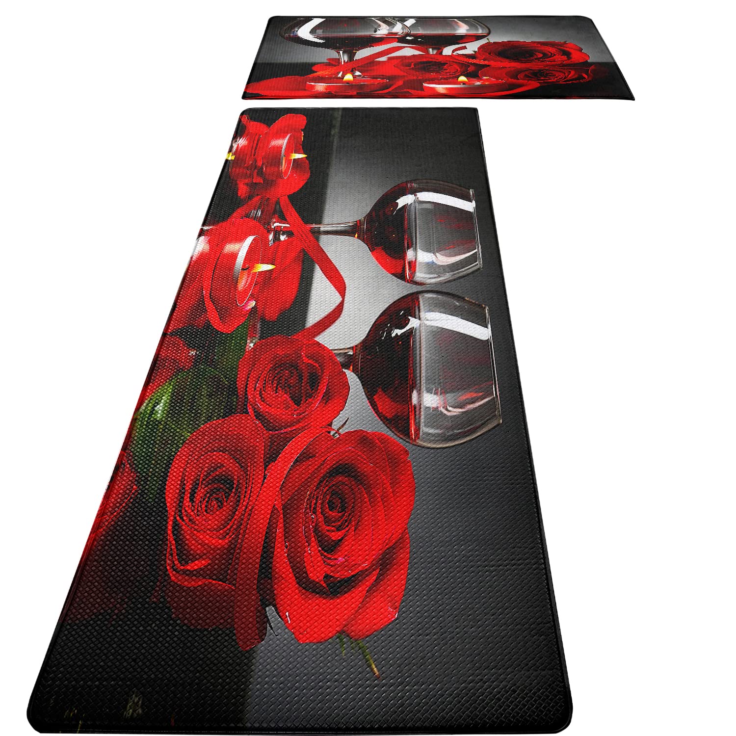 Amazon.com: FNLNDO Red Wine Kitchen Rugs and Mats Set of 2 Modern Rose ...