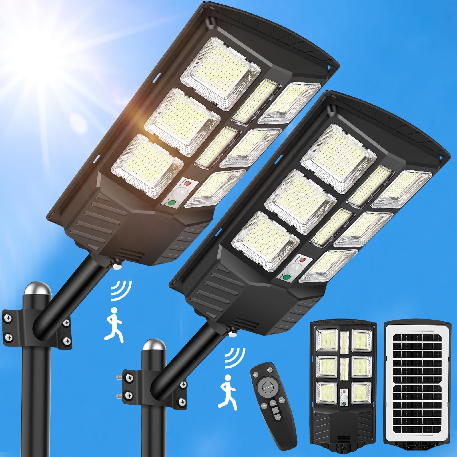 2 Pack Solar Street Light Outdoor Waterproof, 924 LED Beads Wide Angle ...
