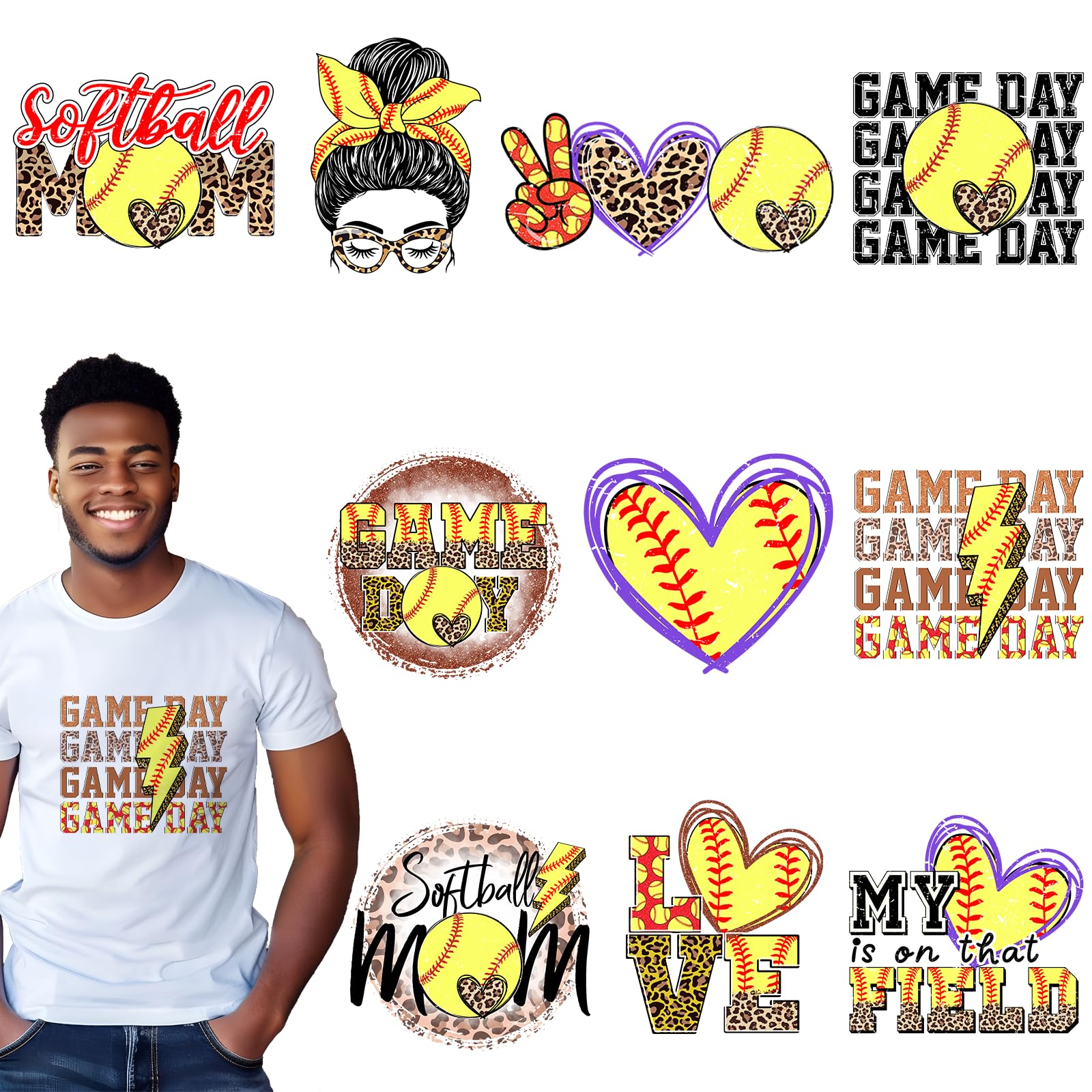 Amazon.com: 10 Sheets Softball DTF Transfers Ready to Press, Softball ...