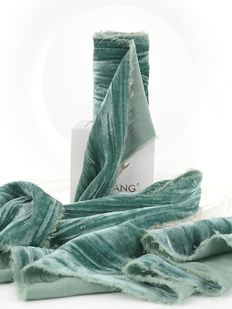 Amazon.com: HUIHUANG Dusty Green Velvet Ribbon 3 inch Crinkled Frayed ...