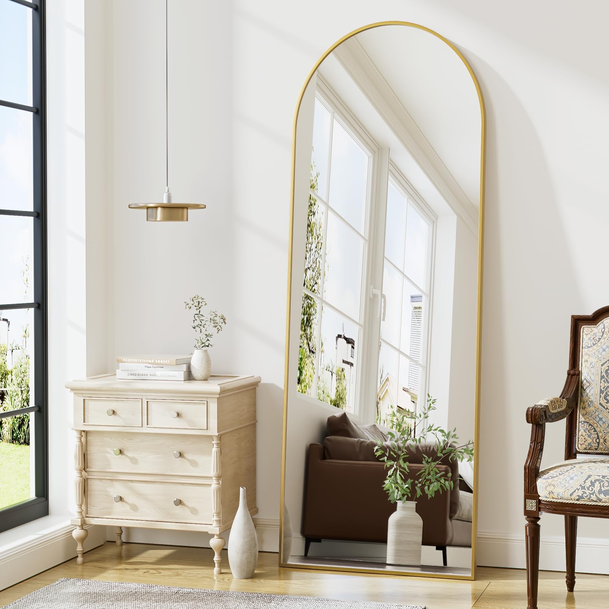 Amazon.com: NISHCON Arched Full Length Mirror 64"x21", Gold Frame Floor ...