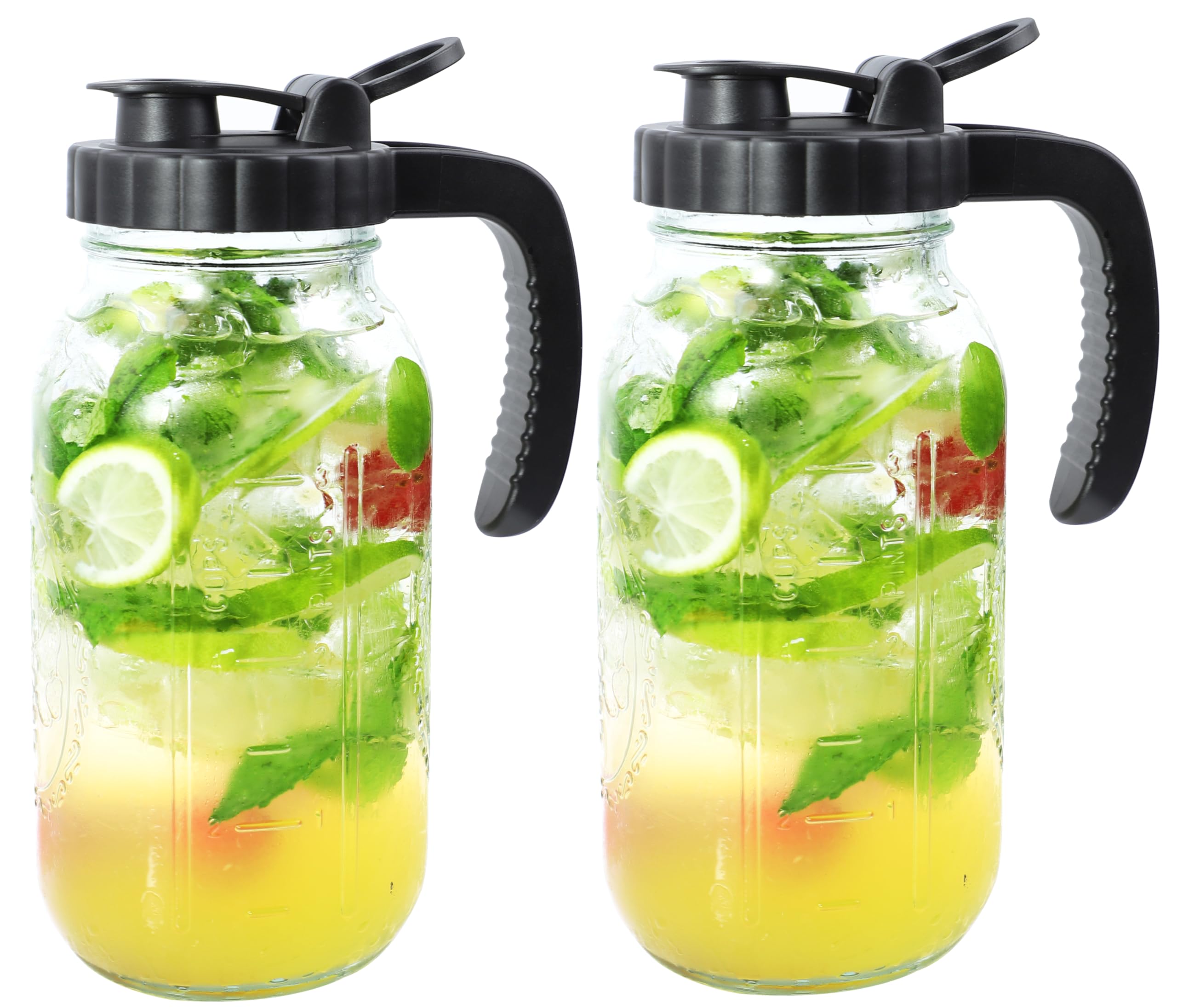Snapklik.com : Glass Mason Jars Pitcher 32 Oz Pour Spout Lids & Handle ...
