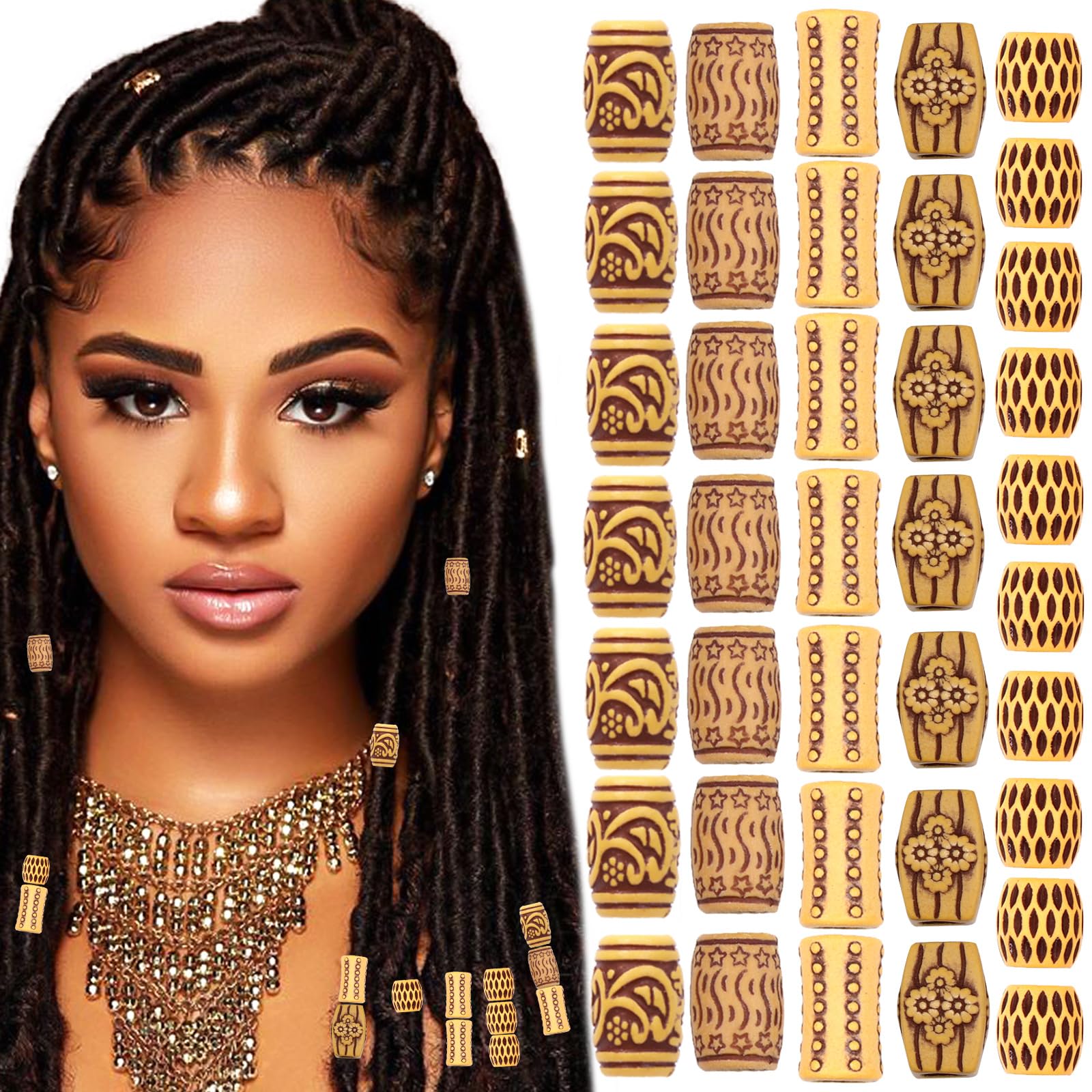 Amazon.com : VENOFEN 50PCS Hair Tube Beads Wood Beads for Hair ...