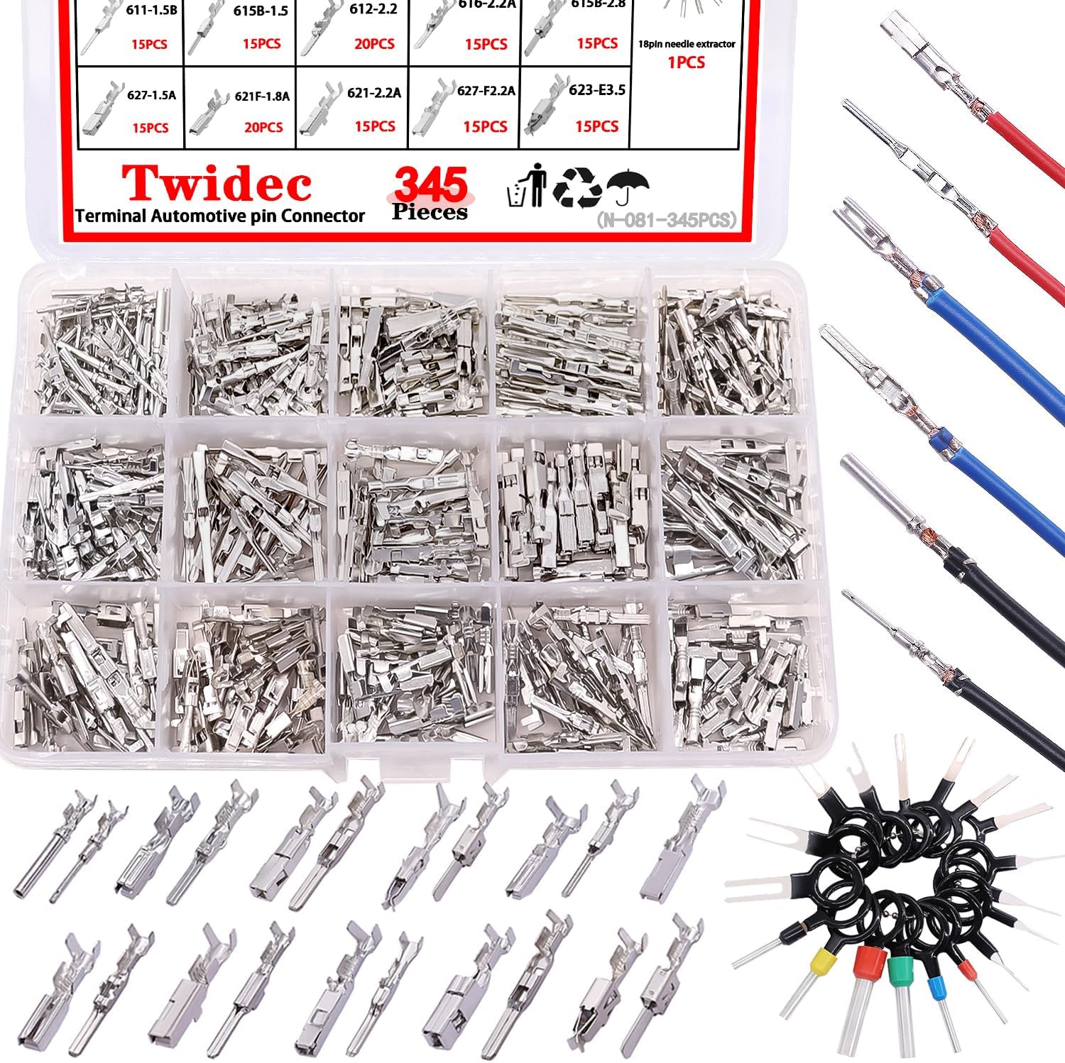 Amazon.com: Twidec/345Pcs Car Electrical Wire Terminal Pins Connector ...
