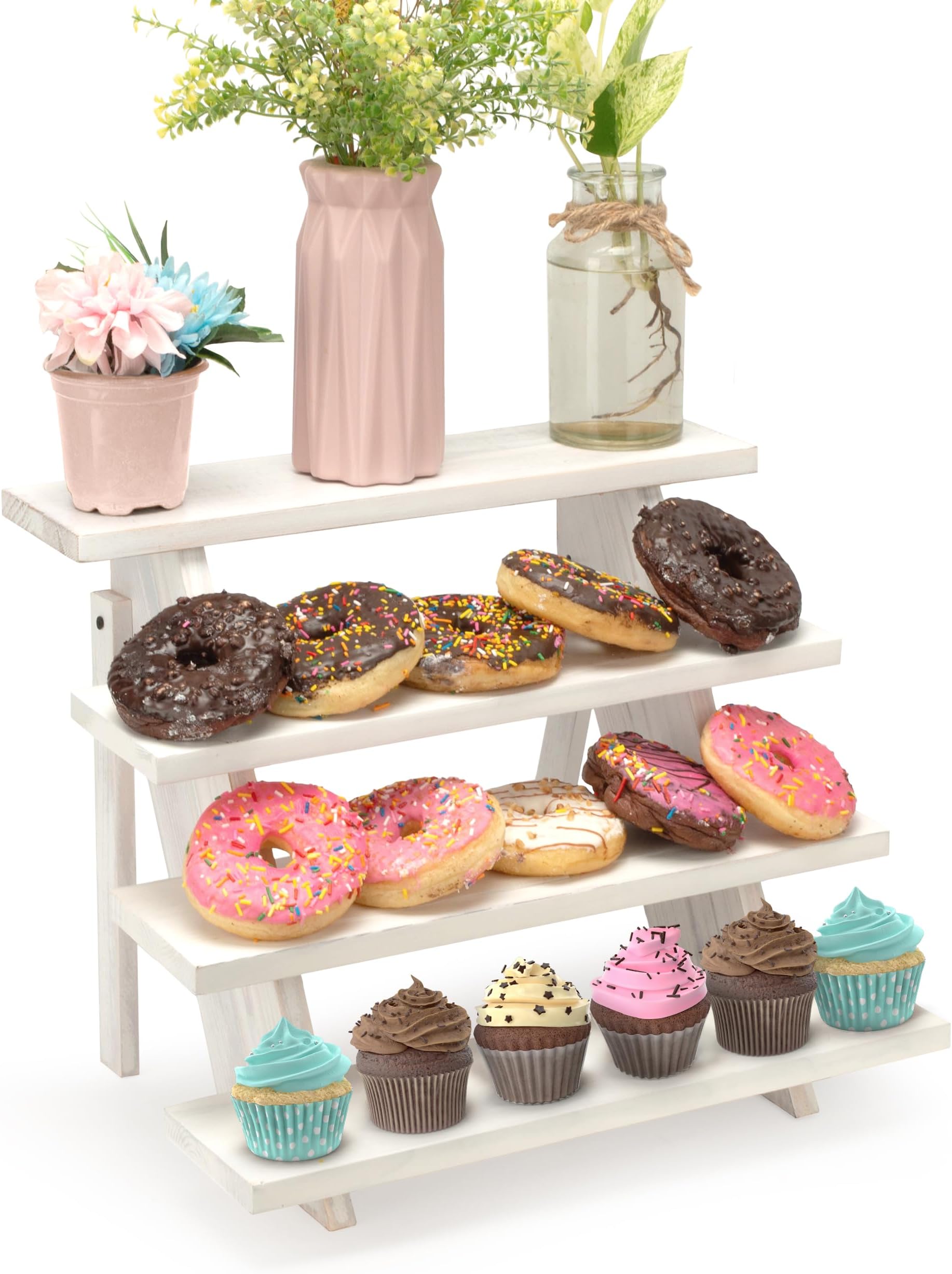 Amazon.com: Cottage Core Charm 4-Tier Rustic Wooden Cupcake Stand ...