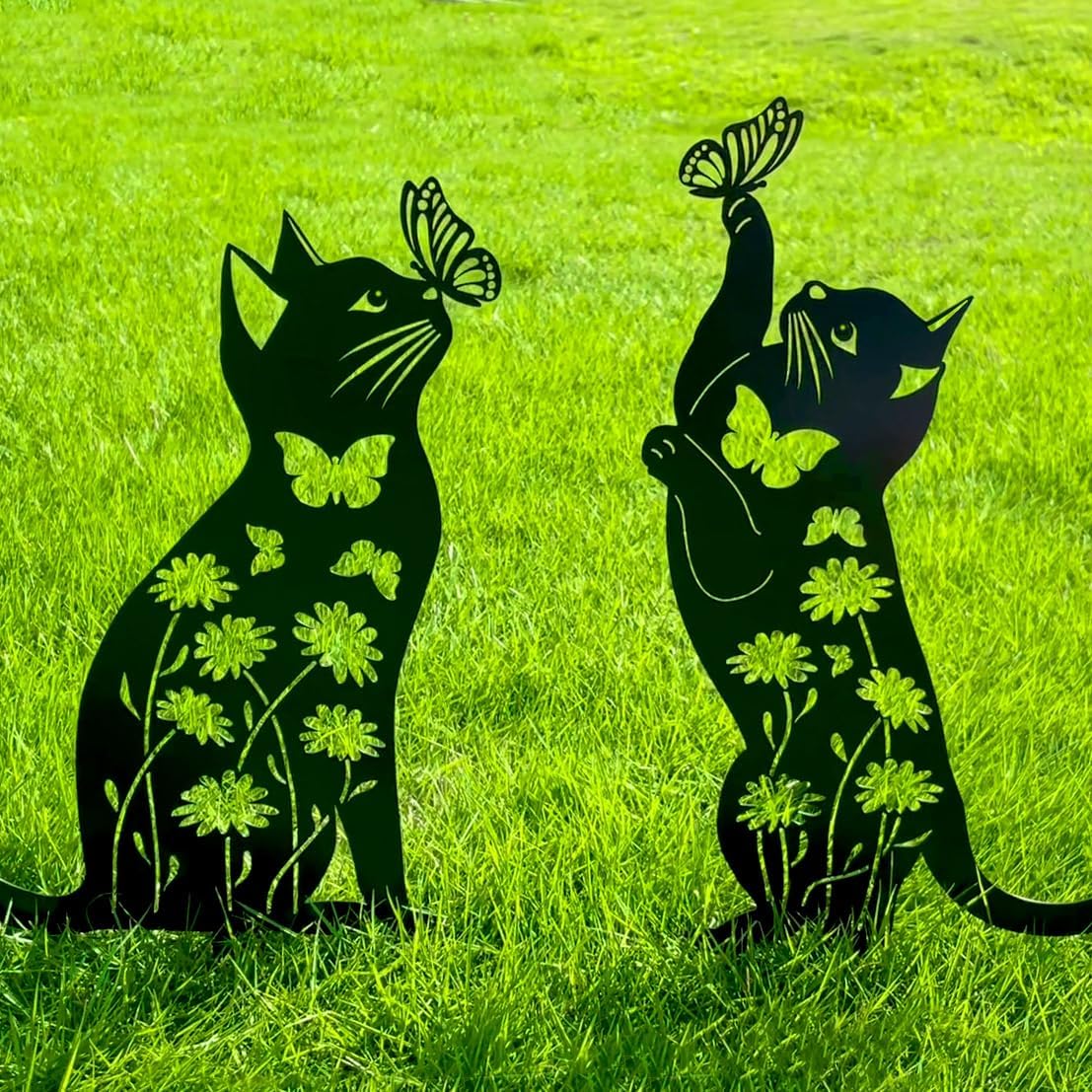 Amazon.com: Tandefio 6 Pcs Metal Cat Garden Decor Black Cat Silhouette ...
