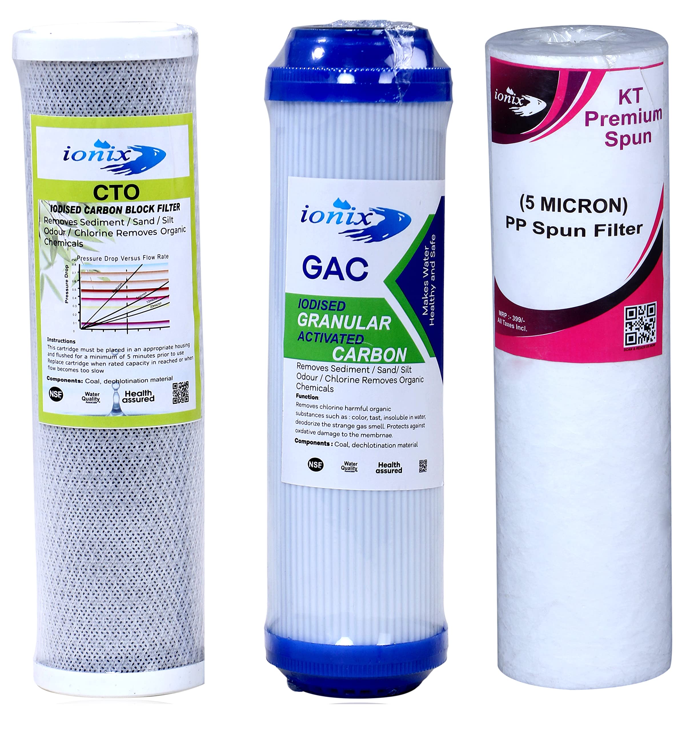 IONIX undersink ro filters set with 10 inch CTO, GAC and Spun, Service ...