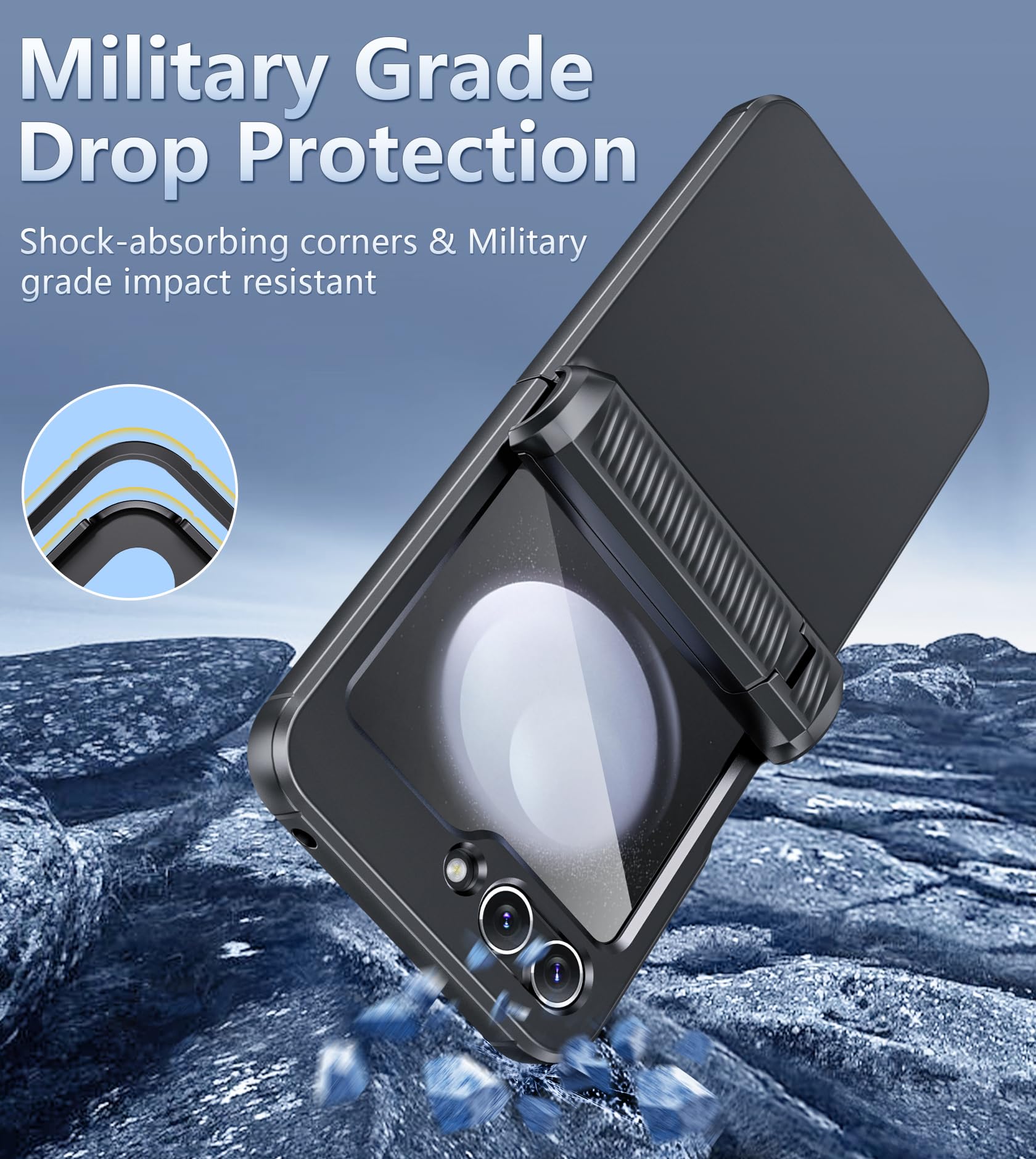 FNTCASE for Samsung Galaxy Z-Flip-5 Case: Rugged Shockproof Samsung Flip 5 Case with Kickstand ...