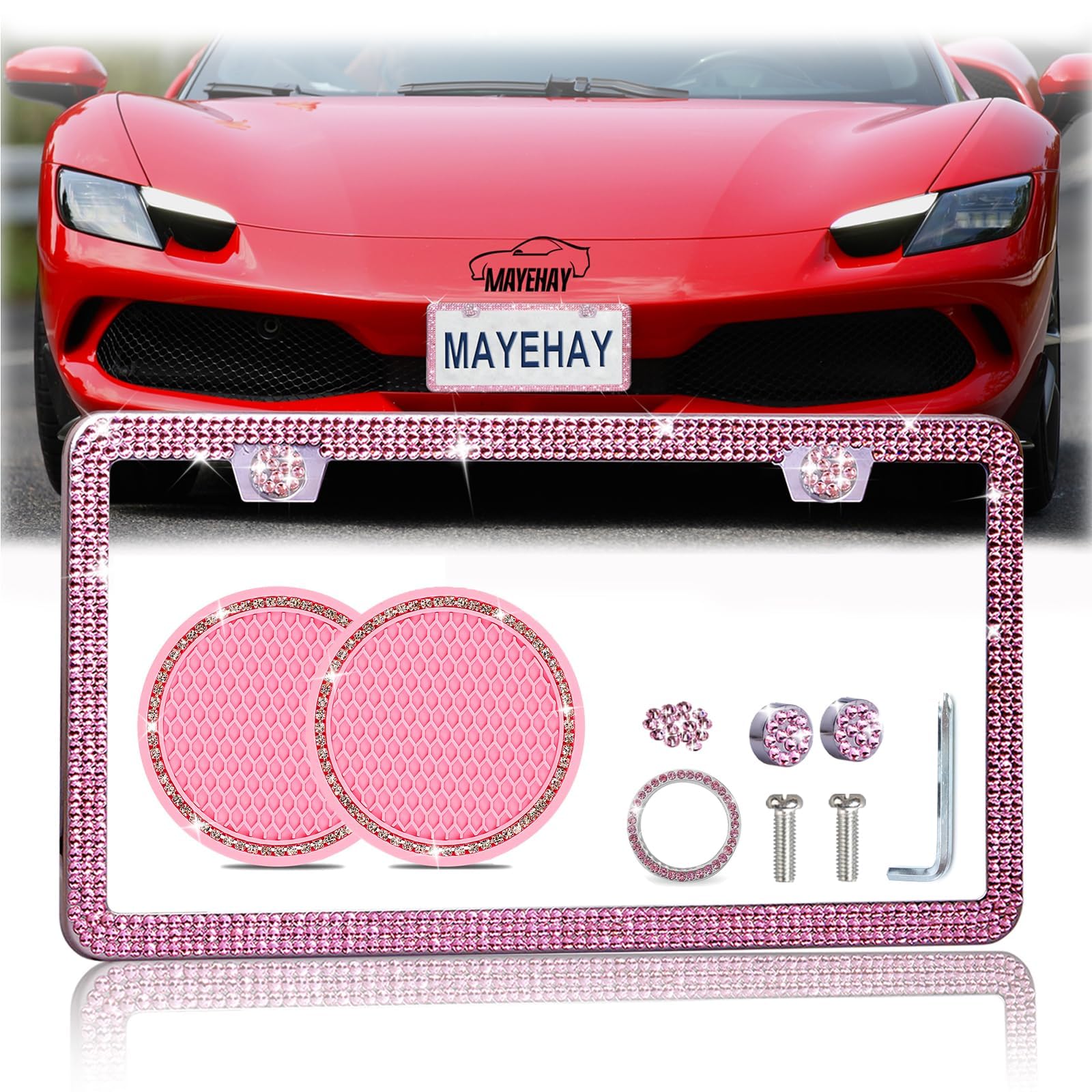 Amazon.com: Pink License Plate Frame 1 Pack Bling License Plate Frame ...