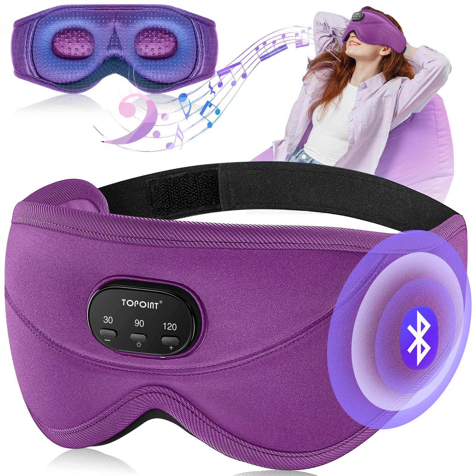 Amazon.com: TOPOINT Sleep Mask with Bluetooth Headphones, 3D Eye Mask ...