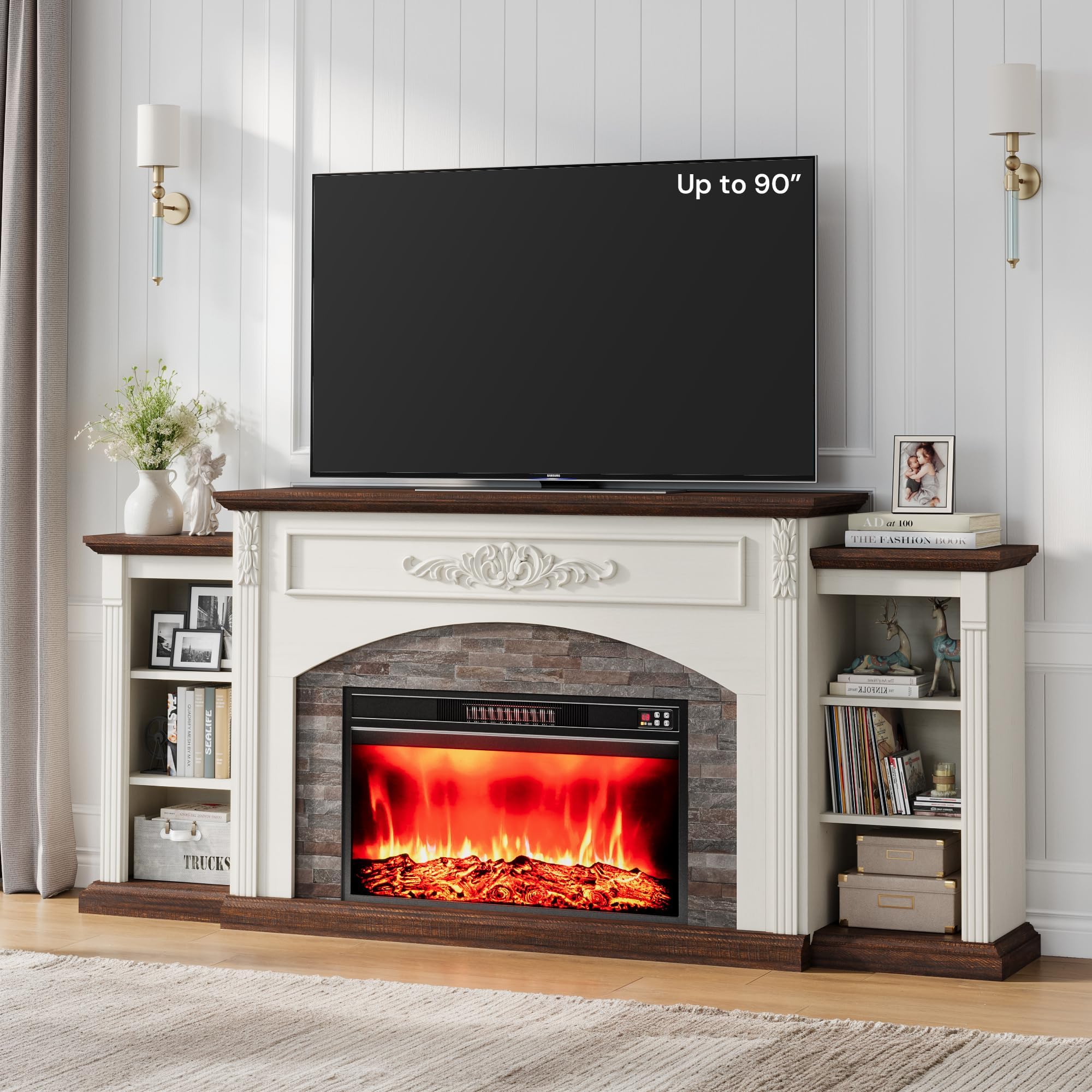 Amazon.com: 80" Electric Fireplace with Mantel, Fireplace TV Stand for ...