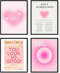 Amazon.com: Trendy Retro Y2K Pink Wall Art Preppy Gradient Aura Daily ...