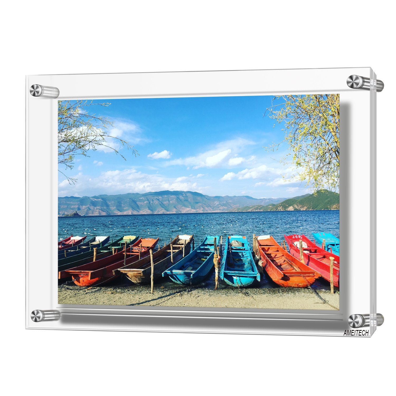 Acrylic Wall Mount Picture Frames, Double Panel Clear Hanging Photo ...