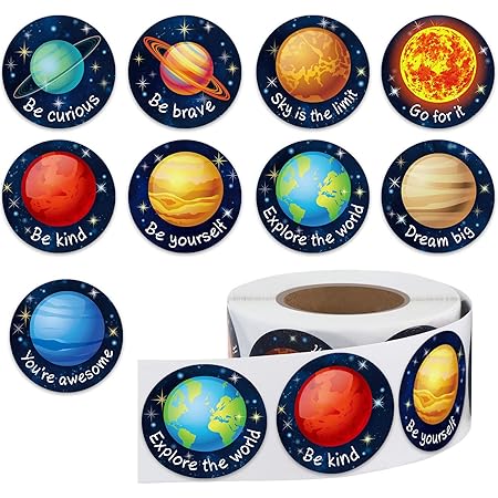 Amazon.com: 500 Pieces Solar System Stickers Realistic Planet Roll ...