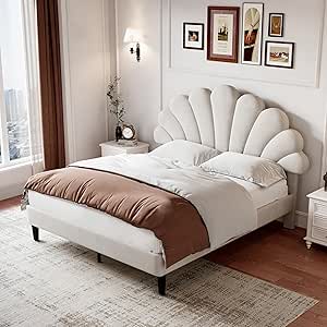 GIVOKE Upholstered Double Bed, 4FT6 Double Bed Frame with Adjustable ...