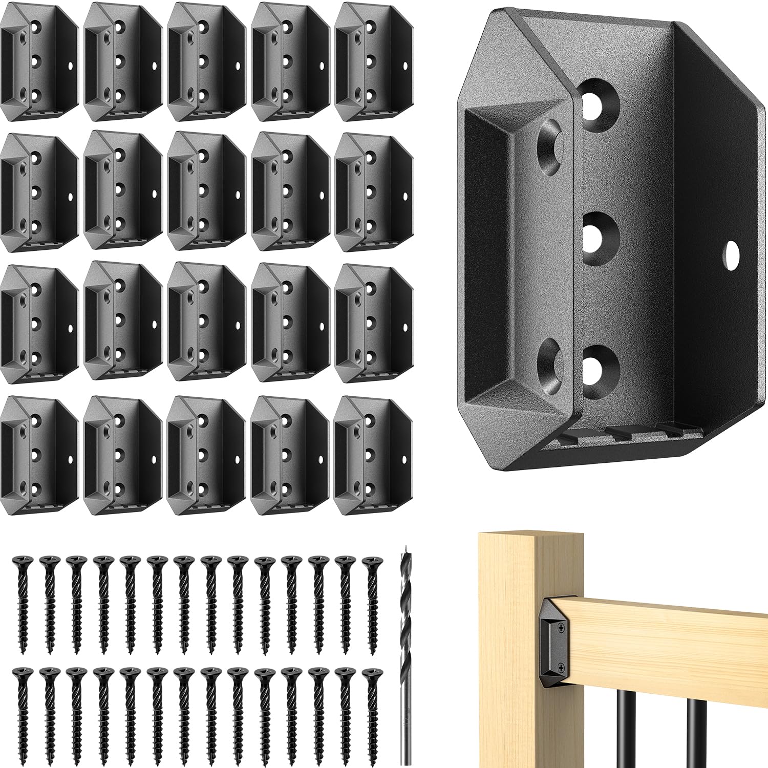 Snapklik.com : Funerlulu 20 Pack Aluminum Alloy 2"x4" (Actual 15"x35") Deck Railing Brackets ...