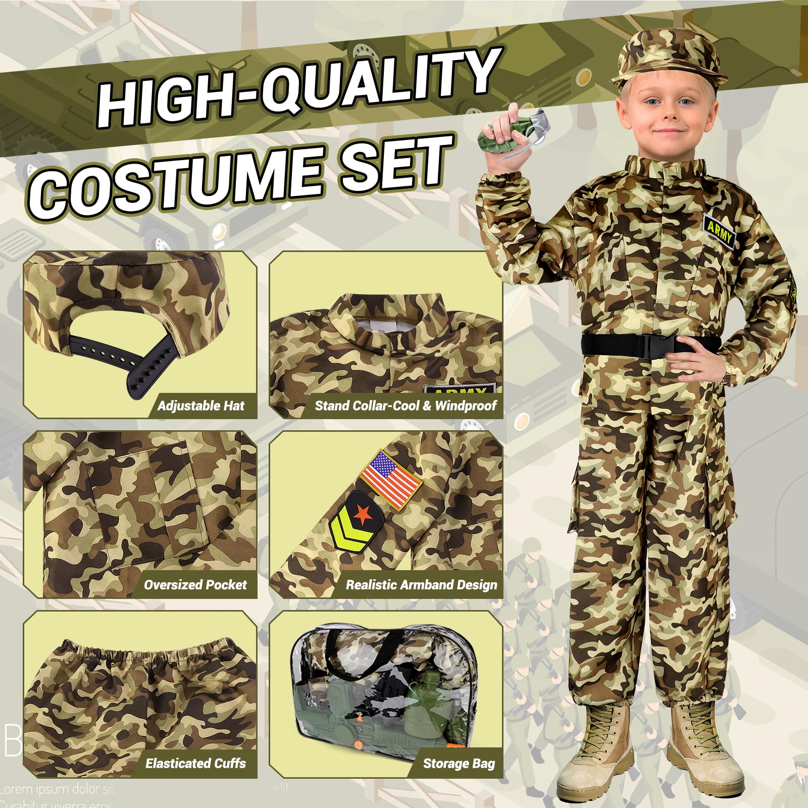 Snapklik.com : deAO Army Soldier Dress Up For Kids Military Costume Set ...