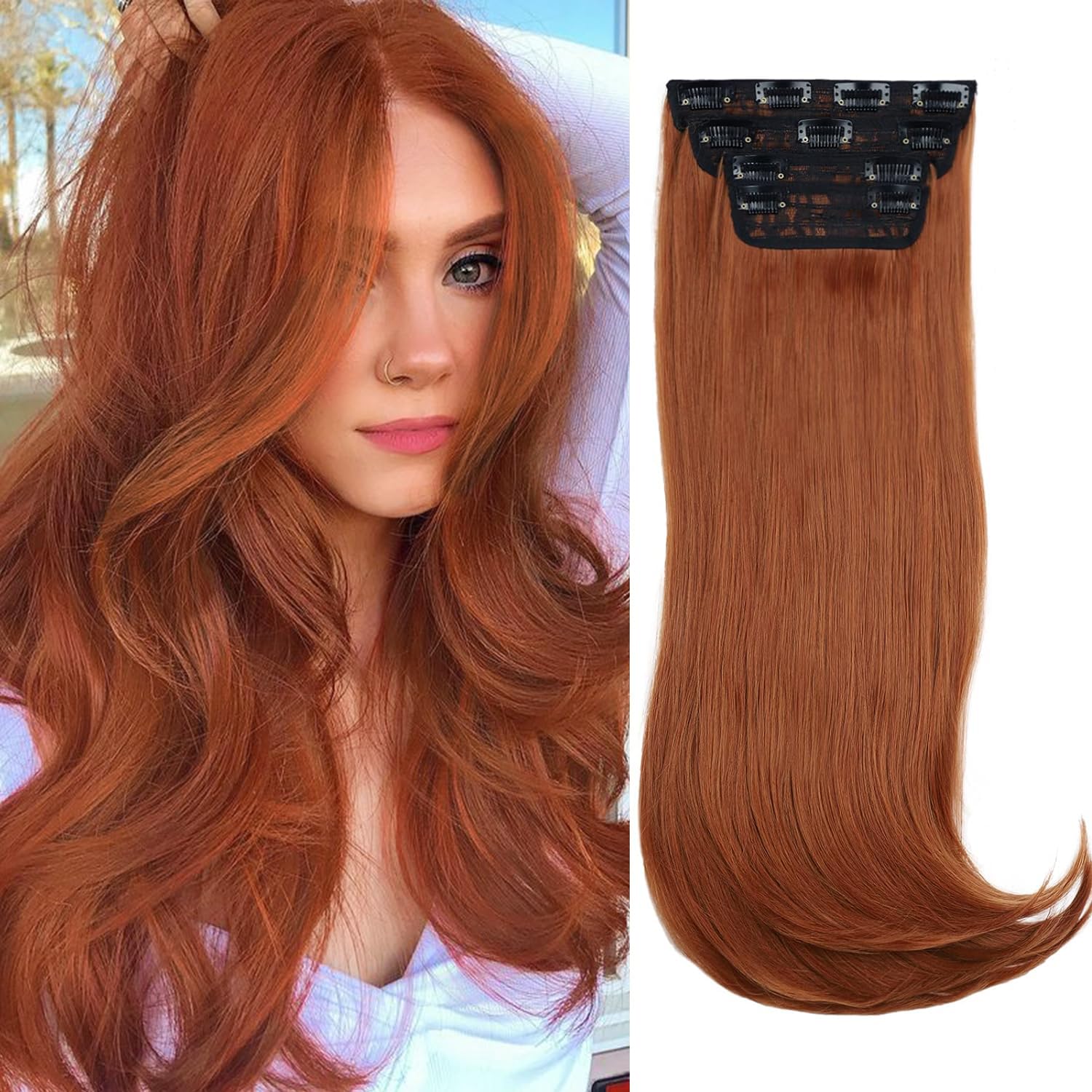 Amazon.com : FREEMEIGE Copper Red Hair Extensions Clip in Long Layered ...