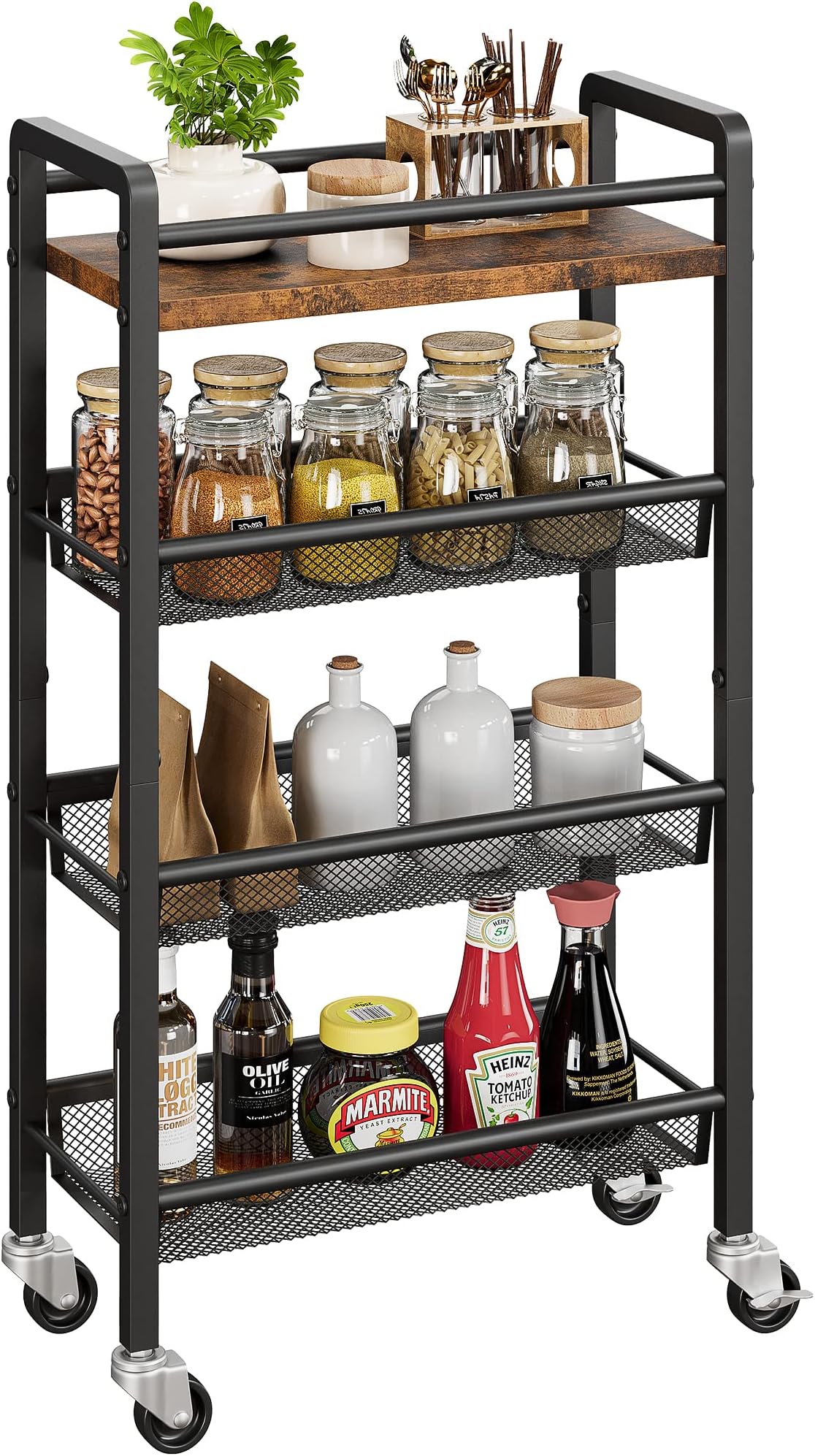 Amazon.com: InHomFu Slim Storage Cart, 4 Tier Kitchen Rolling Utility ...