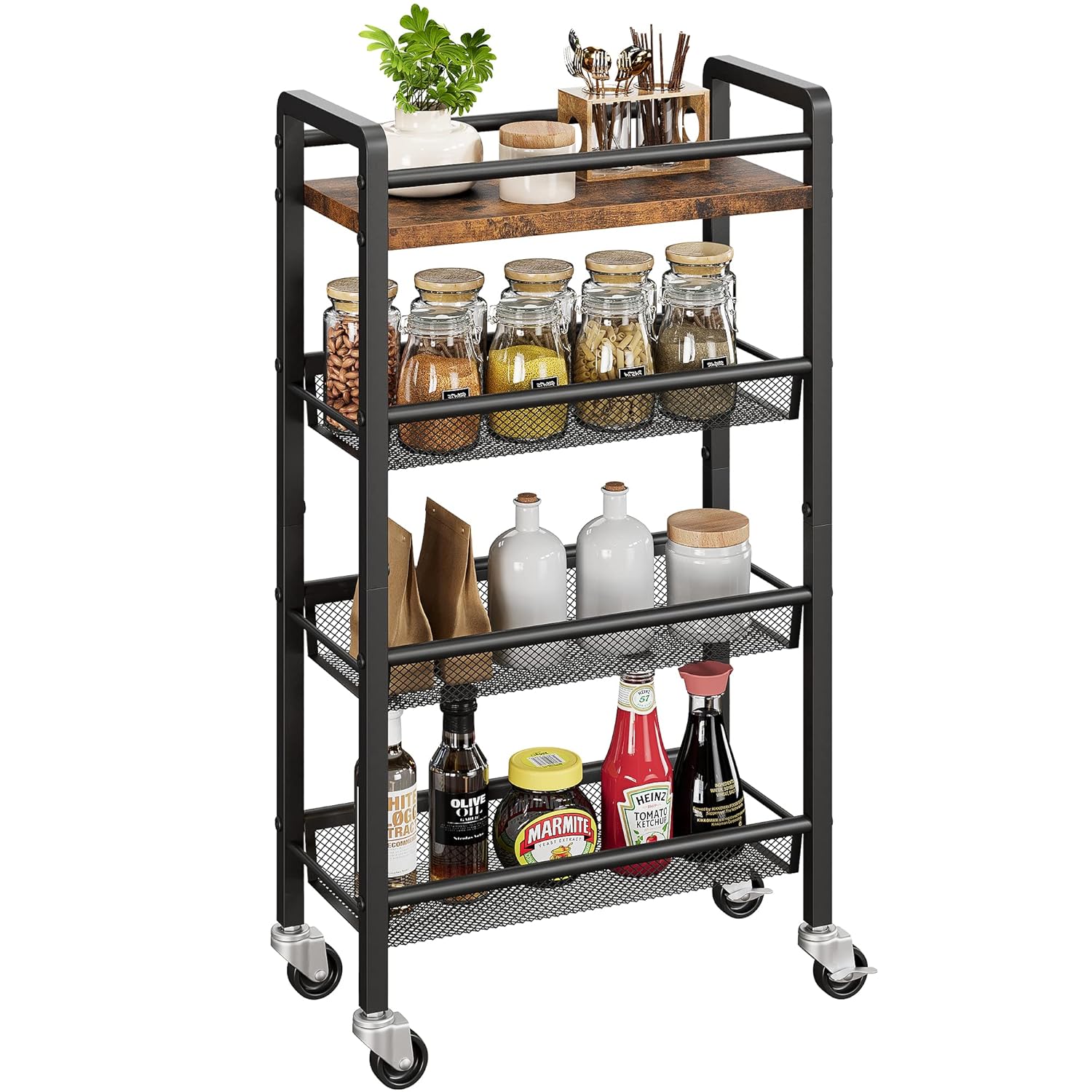 Amazon.com: 4 Tier Slim Rolling Storage Cart, Kitchen Cart with Wheels ...