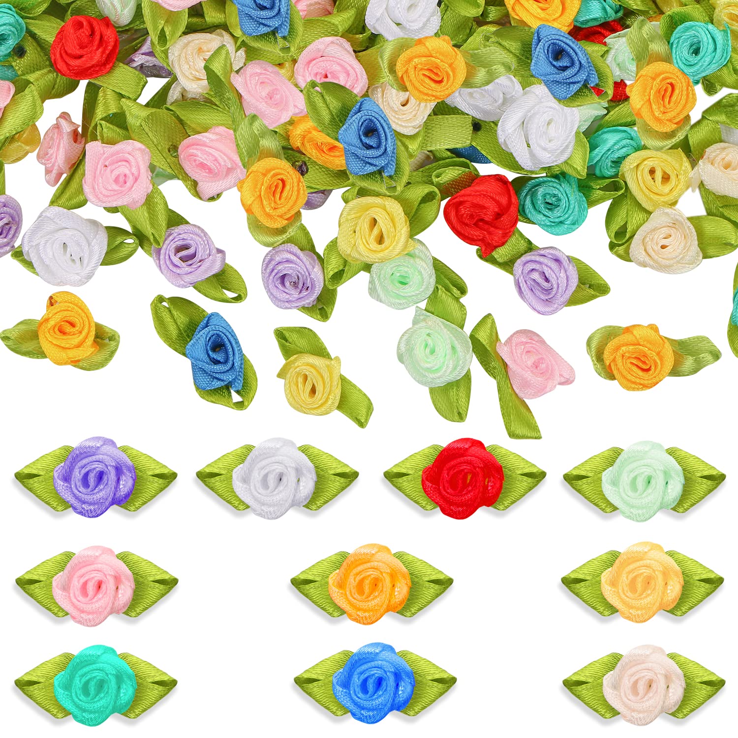 UHOMENY 200Pcs Mini Ribbon Roses for Crafts, Artificial Fabric Flowers ...
