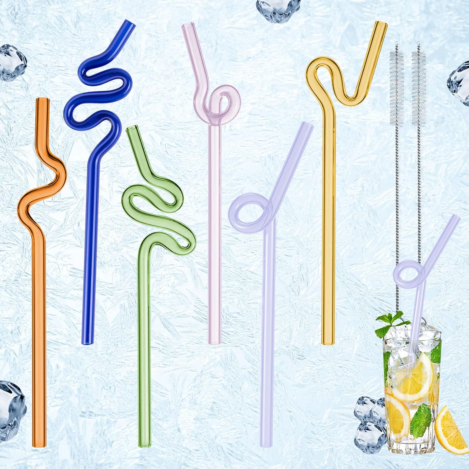 Amazon.com: 6 Pcs Reusable Glass Straws, Wavy Glass Straws Shatter ...