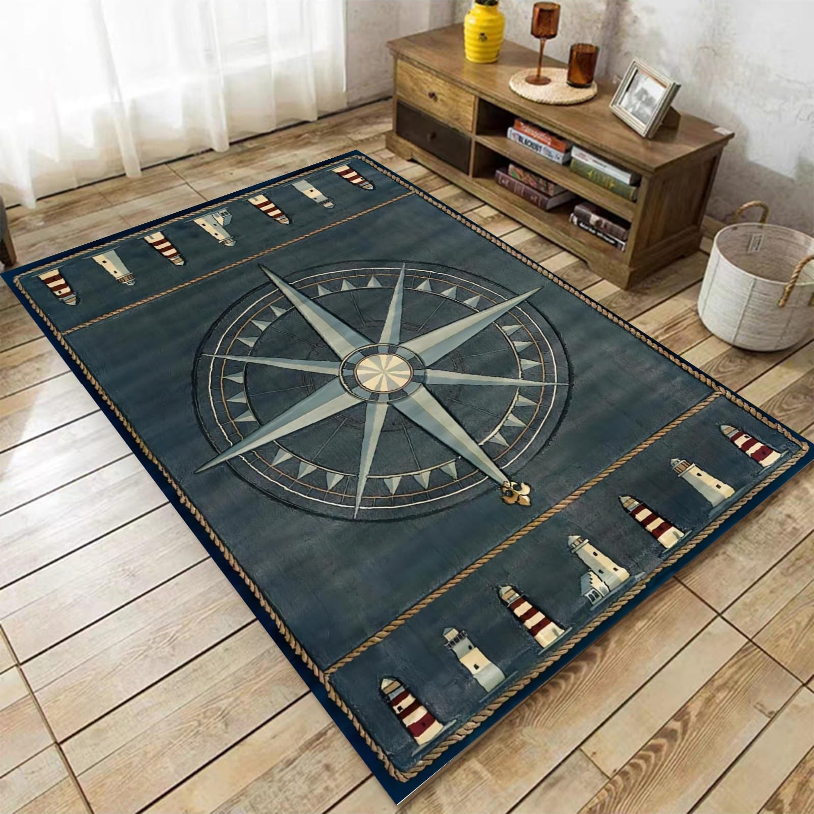 Amazon.com: LHOMKCV Retro Compass Area Rug,4x6ft, Summer Ocean ...