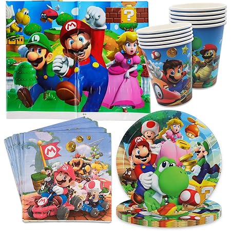Super Mario Kindergeburtstag Geschirr, 41Pcs Mario Partygeschirr Set ...
