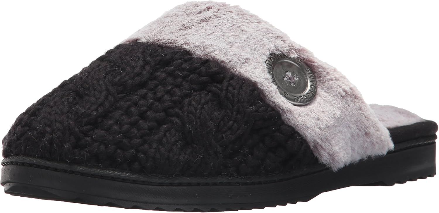 Amazon.com | Dearfoams Women's Cable Knit Closed Toe Scuff, Black, S ...