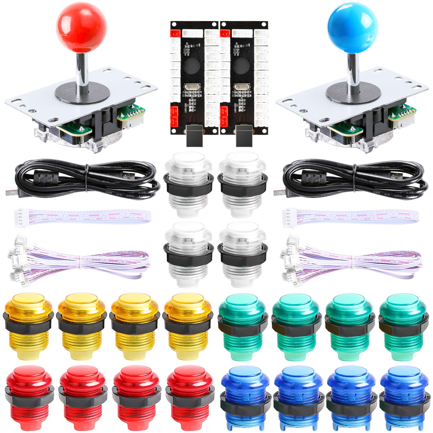 Amazon.com: Easyget New Updated 2-Player LED DIY Arcade Kit 2X Zero Delay USB Encoder + 2X ...