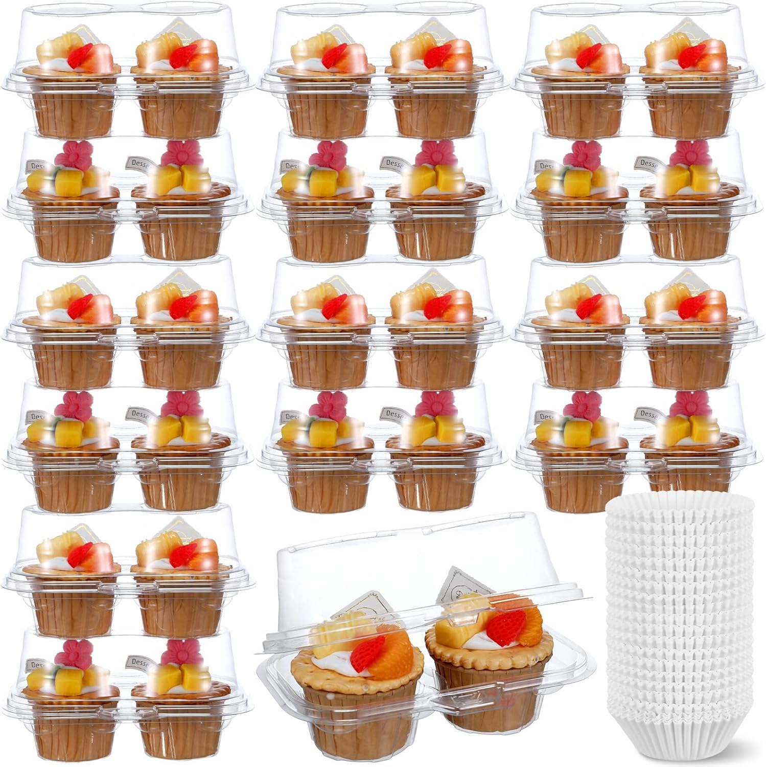 Amazon.com: Roshtia 100 Pcs 2 Cavity Cupcake Boxes 300 Pcs Mini Baking ...