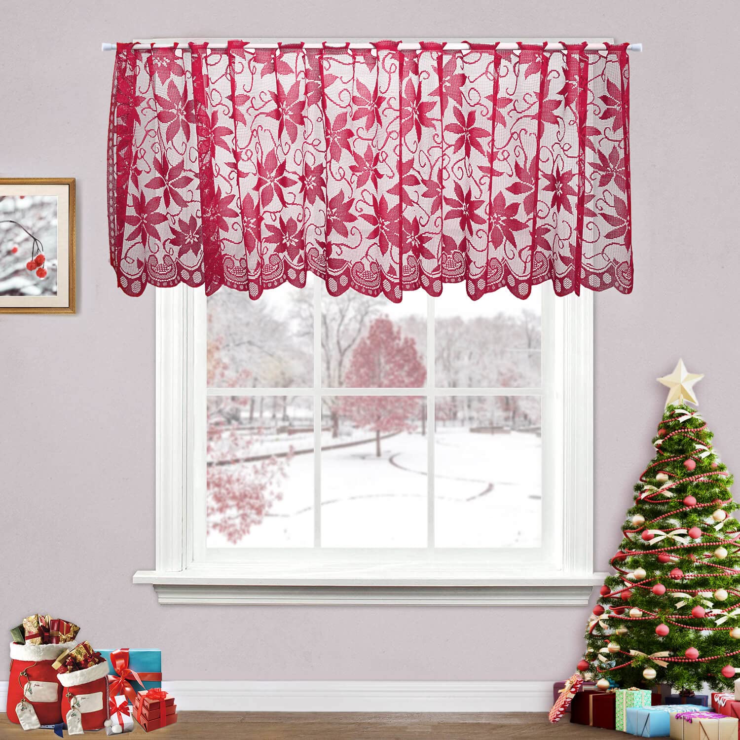 Amazon.com: WUBODTI 2 Piece Red Lace Valance Curtains Valentine Decor ...