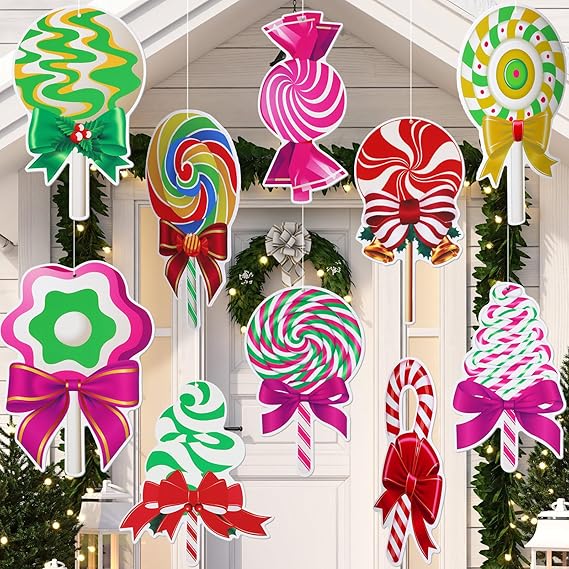 Amazon.com: Soaoo 10 Pcs Large Candy Christmas Decorations Outdoor ...