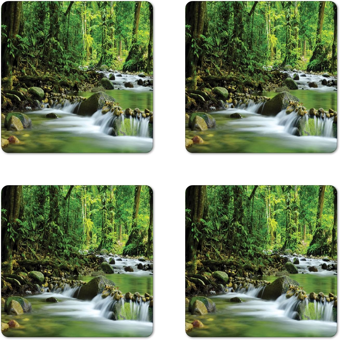 Amazon.com: Ambesonne Rainforest Coaster Set of 4, Mountain Stream in a ...