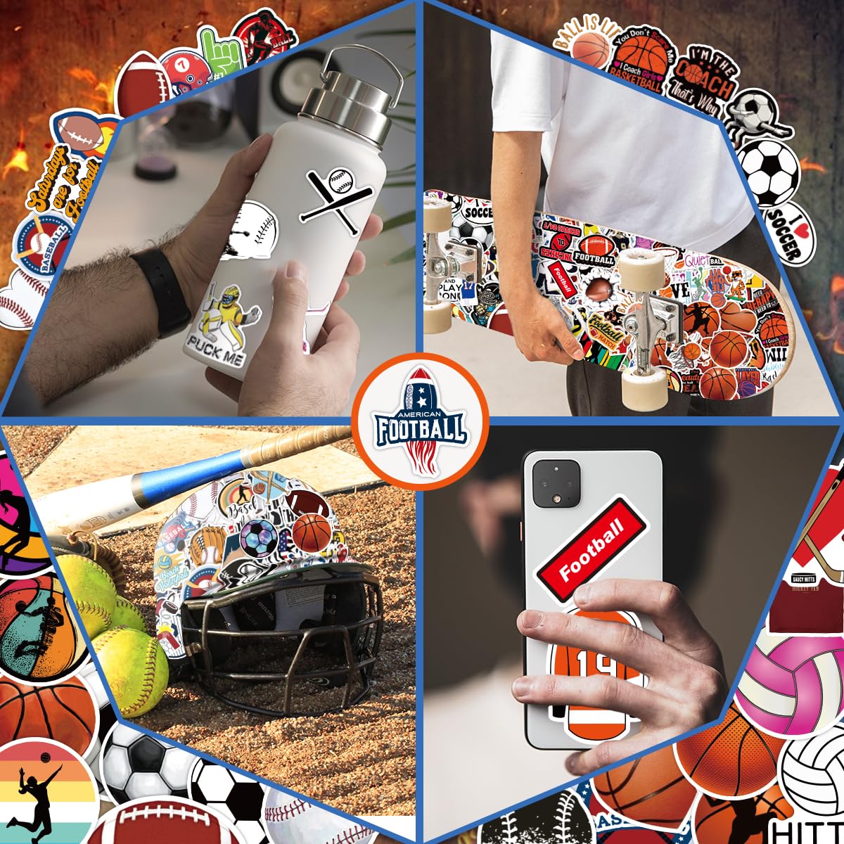 Snapklik.com : 300Pcs Cool Vinyl Mixed Sports Stickers Bulks ...