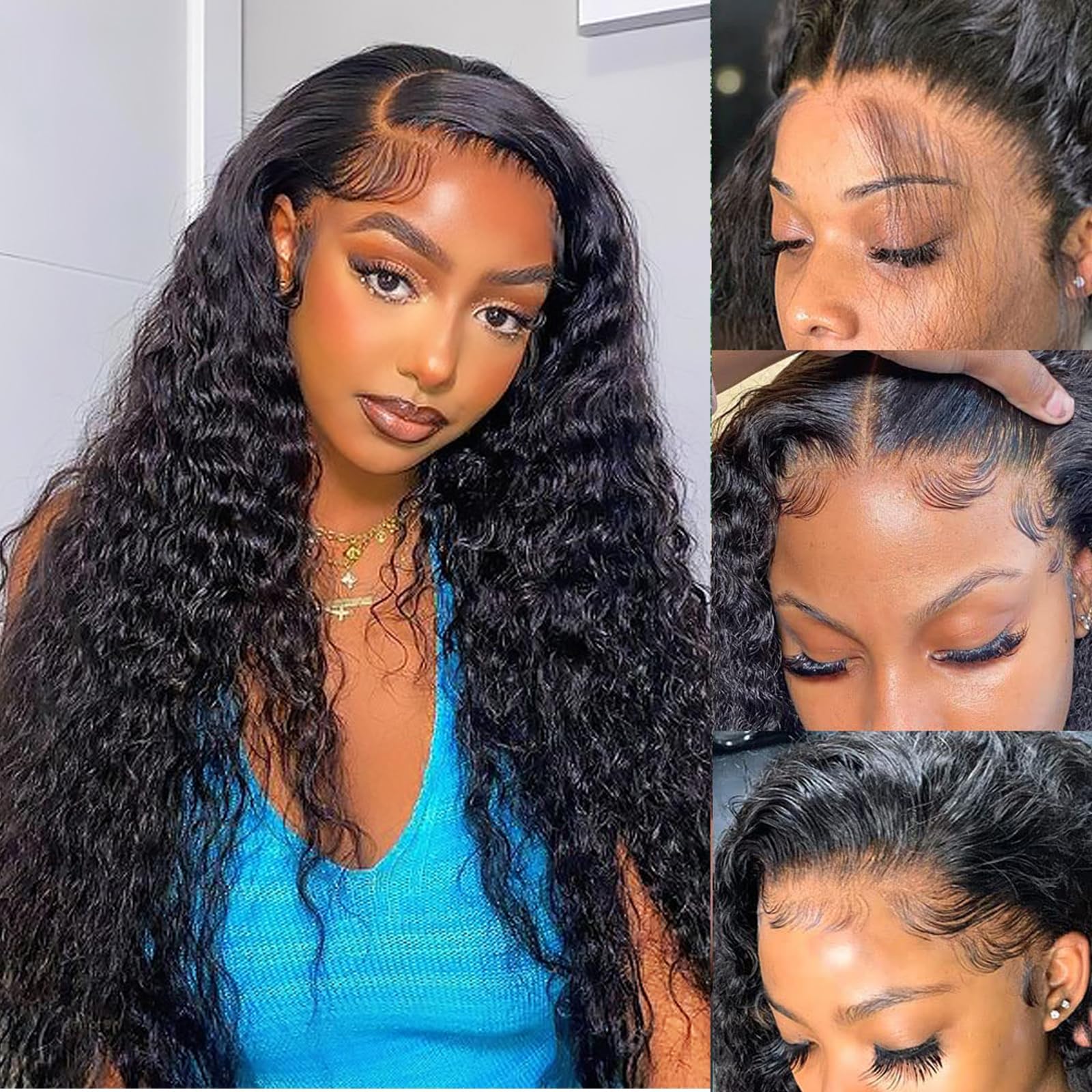 Amazon.com : 20inch Deep Wave Lace Front wigs Human Hair ,180% Density ...