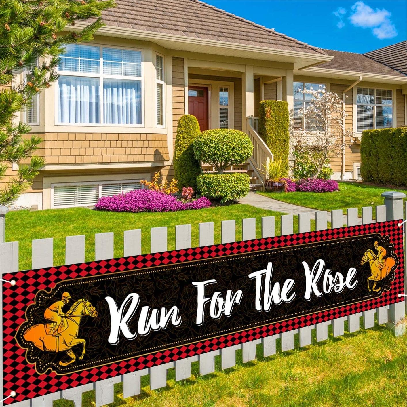 Amazon.com: Run for The Roses Banner for Fence Kentucky Derby Horse ...