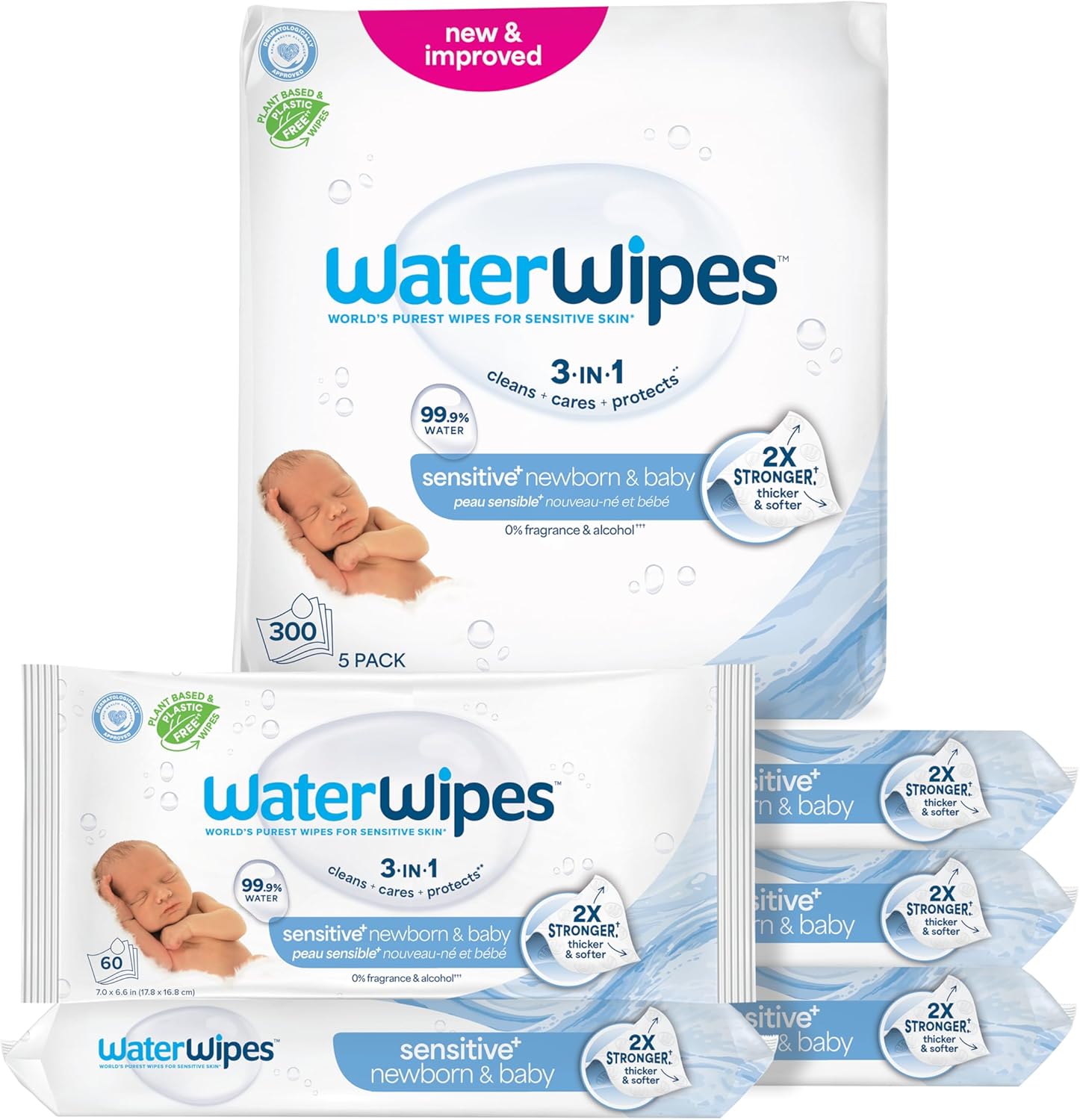 Amazon.com: WaterWipes Sensitive+ Newborn & Baby Wipes, 3-In-1 Cleans ...