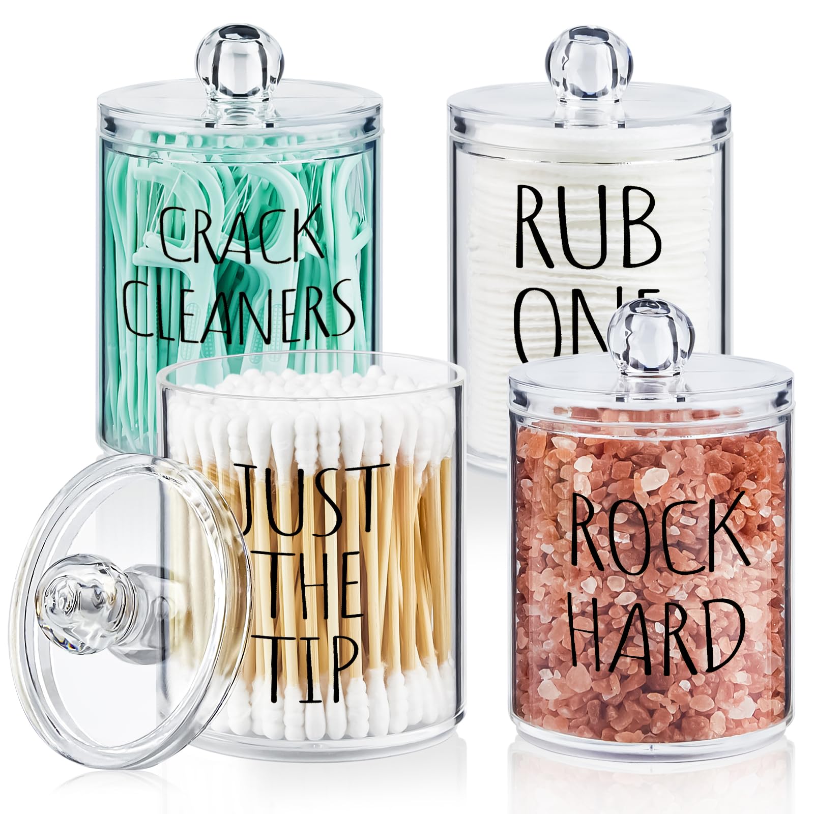 Amazon.com: 4 Pack Qtip Holder Dispenser with Lids and Labels - 10 oz ...